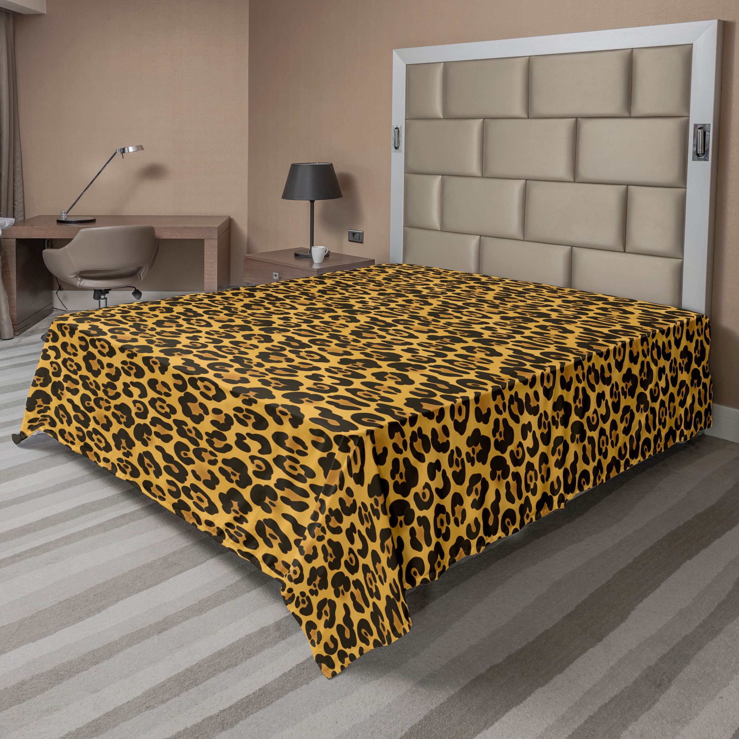 Ambesonne Leopard Print Flat Sheet, Natural Animal Skin, Full Size ...