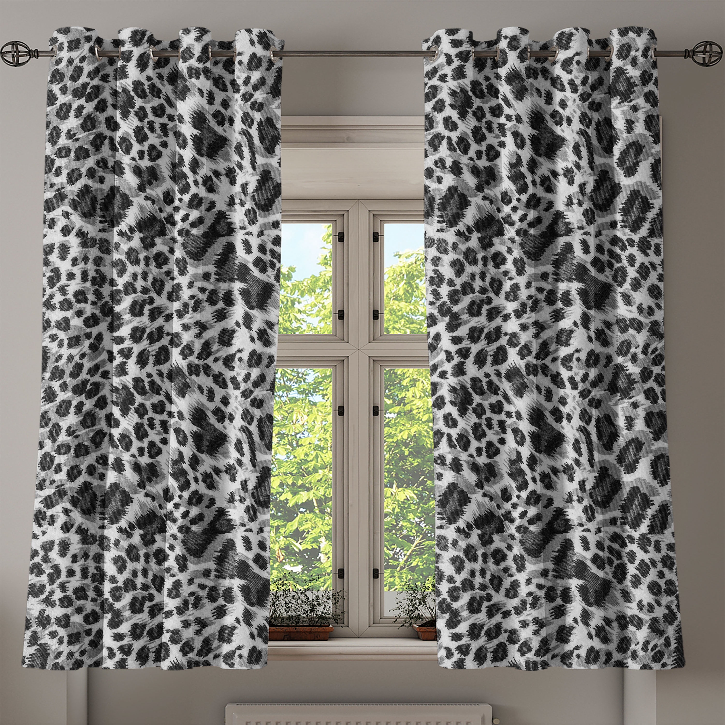 Ambesonne Leopard Print Grommet Curtain, Grey Wild Cat Spots, 50"x60 ...