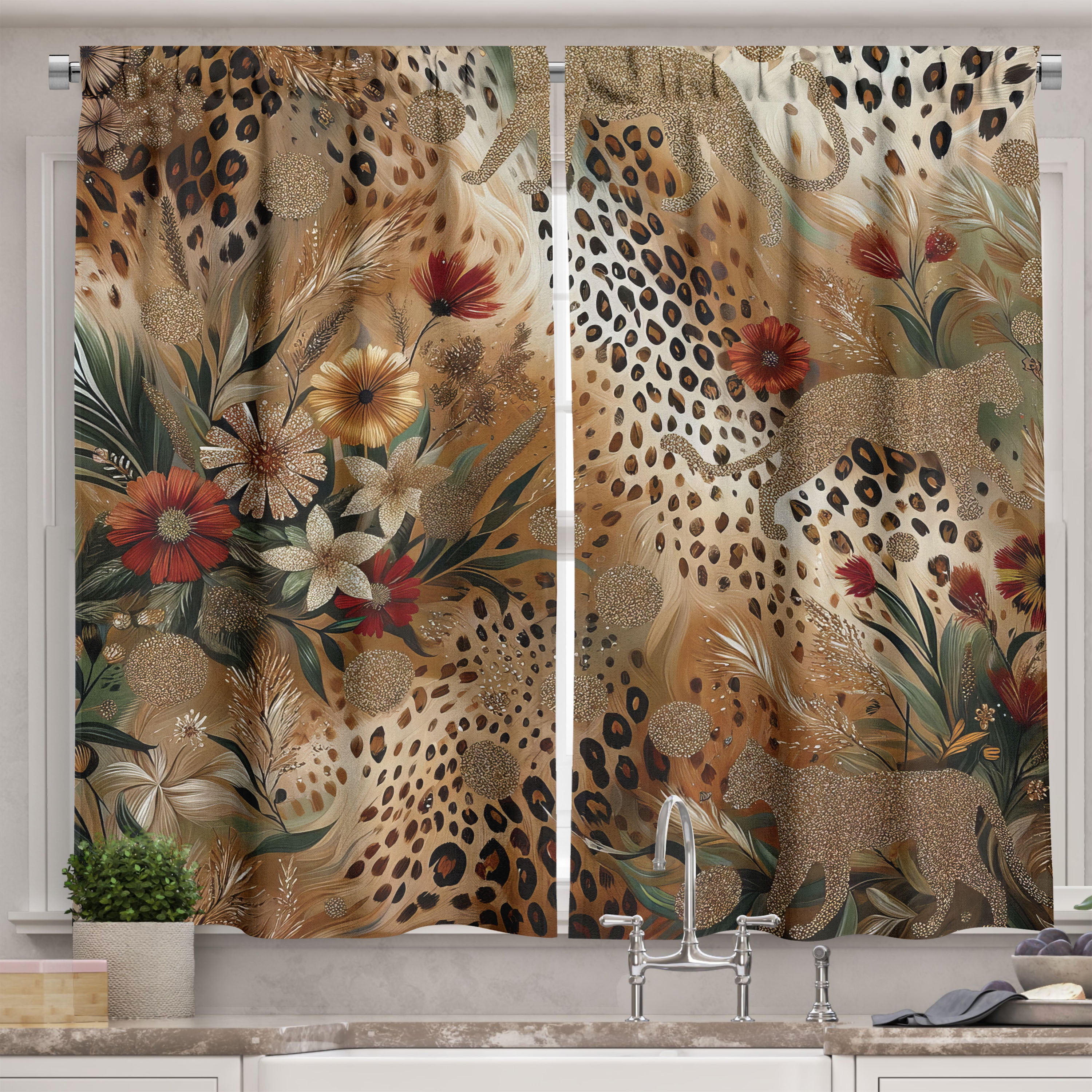 Ambesonne Leopard Print Kitchen Curtains, Autumnal Vibes Exotic, 55"x45 ...