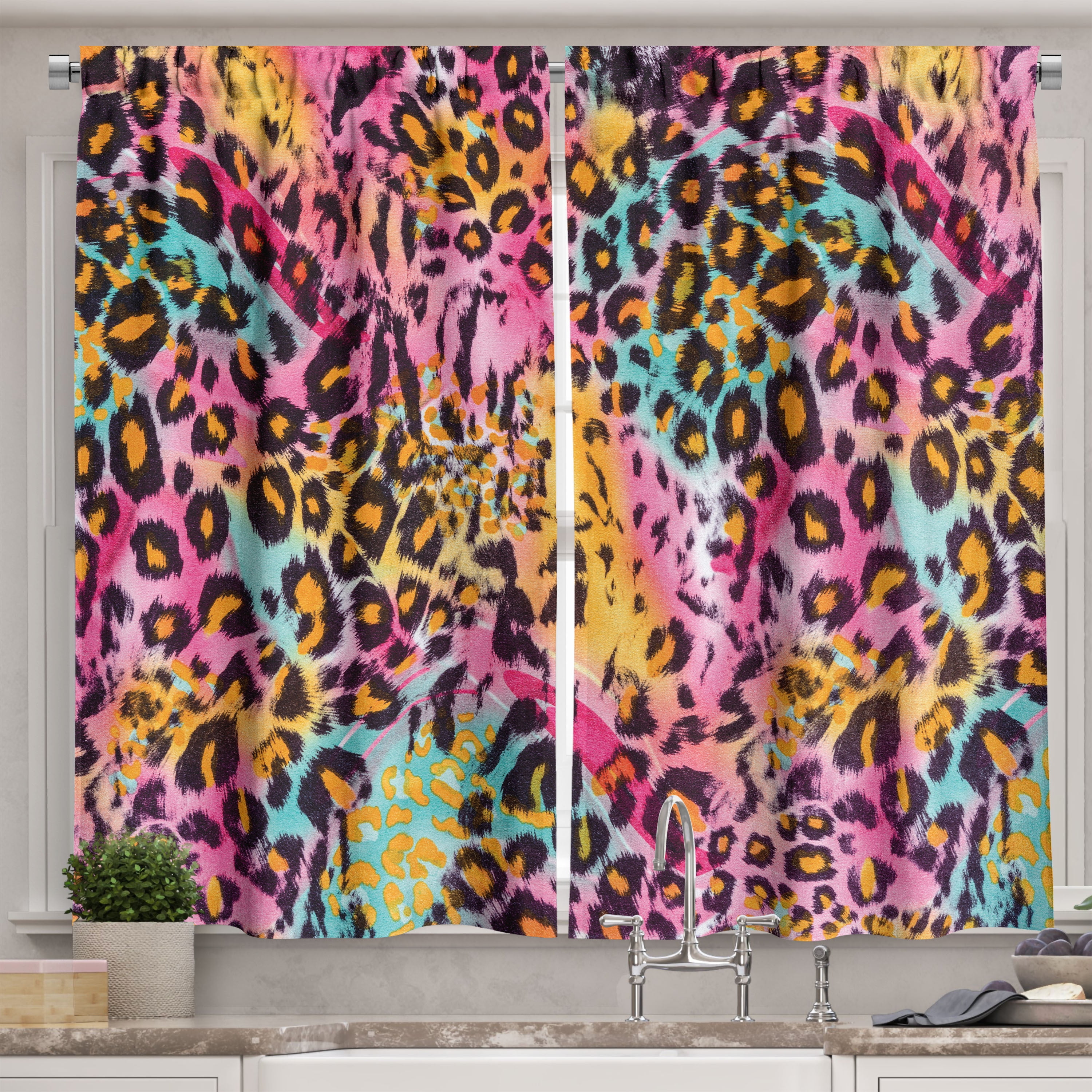 Ambesonne Leopard Print Kitchen Curtains, Mottled Camo, 55"x39 ...