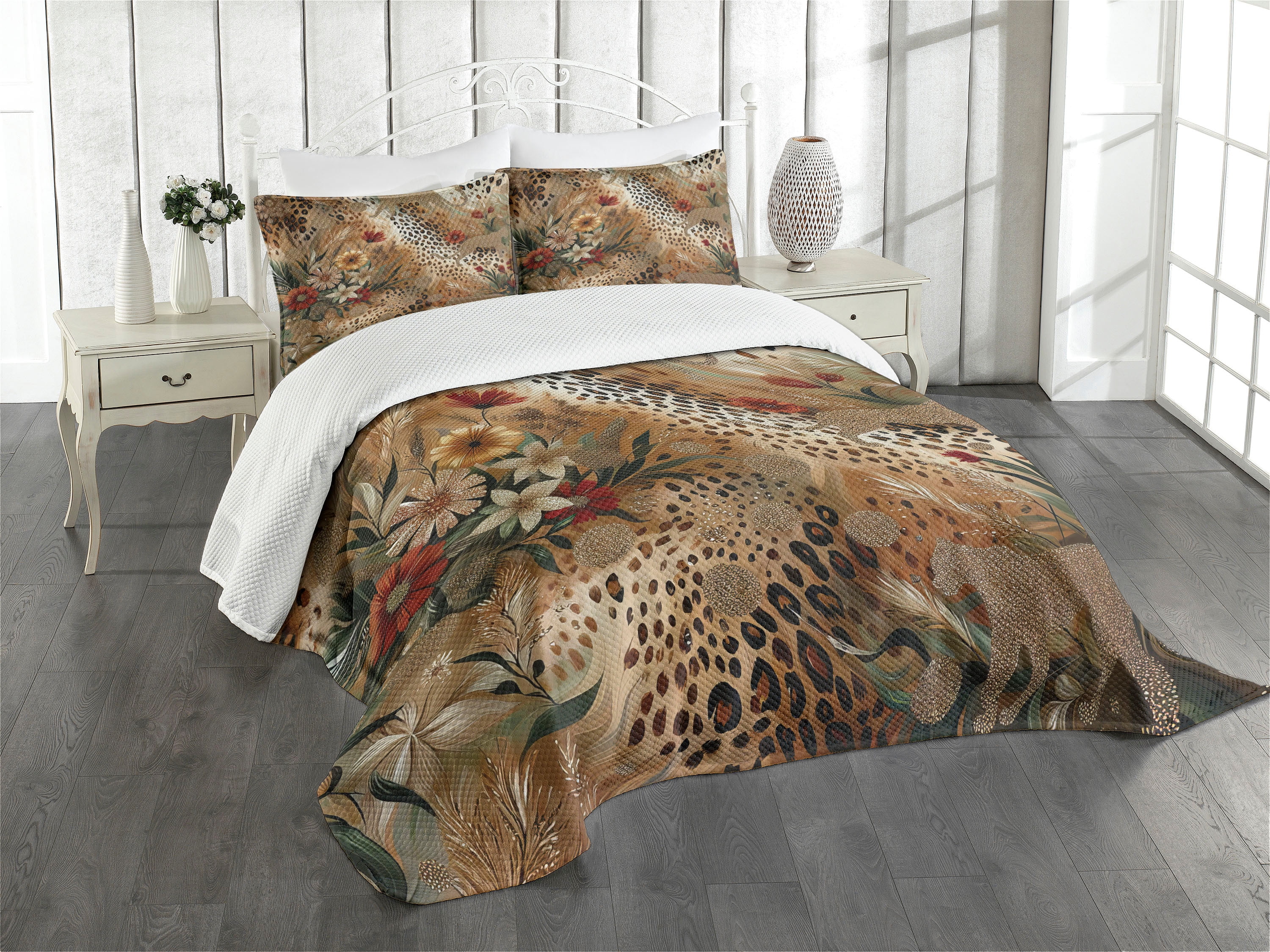 Ambesonne Leopard Print Quilted Bedspread Set 3 Pcs, Autumnal Vibes ...