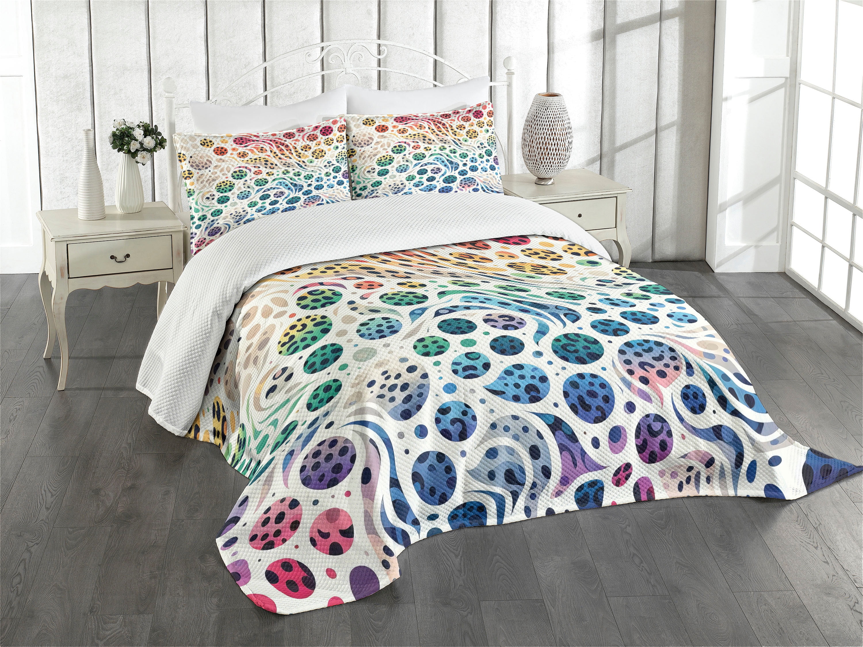 Ambesonne Leopard Print Quilted Bedspread Set 3 Pcs, Colorful Spotted ...
