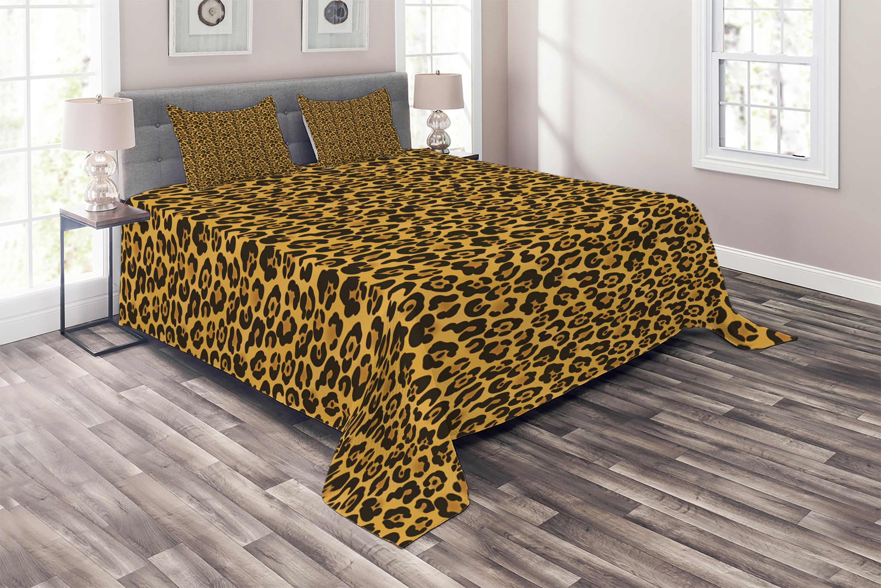 Ambesonne Leopard Print Quilted Coverlet 3 Pcs, Natural Animal Skin ...