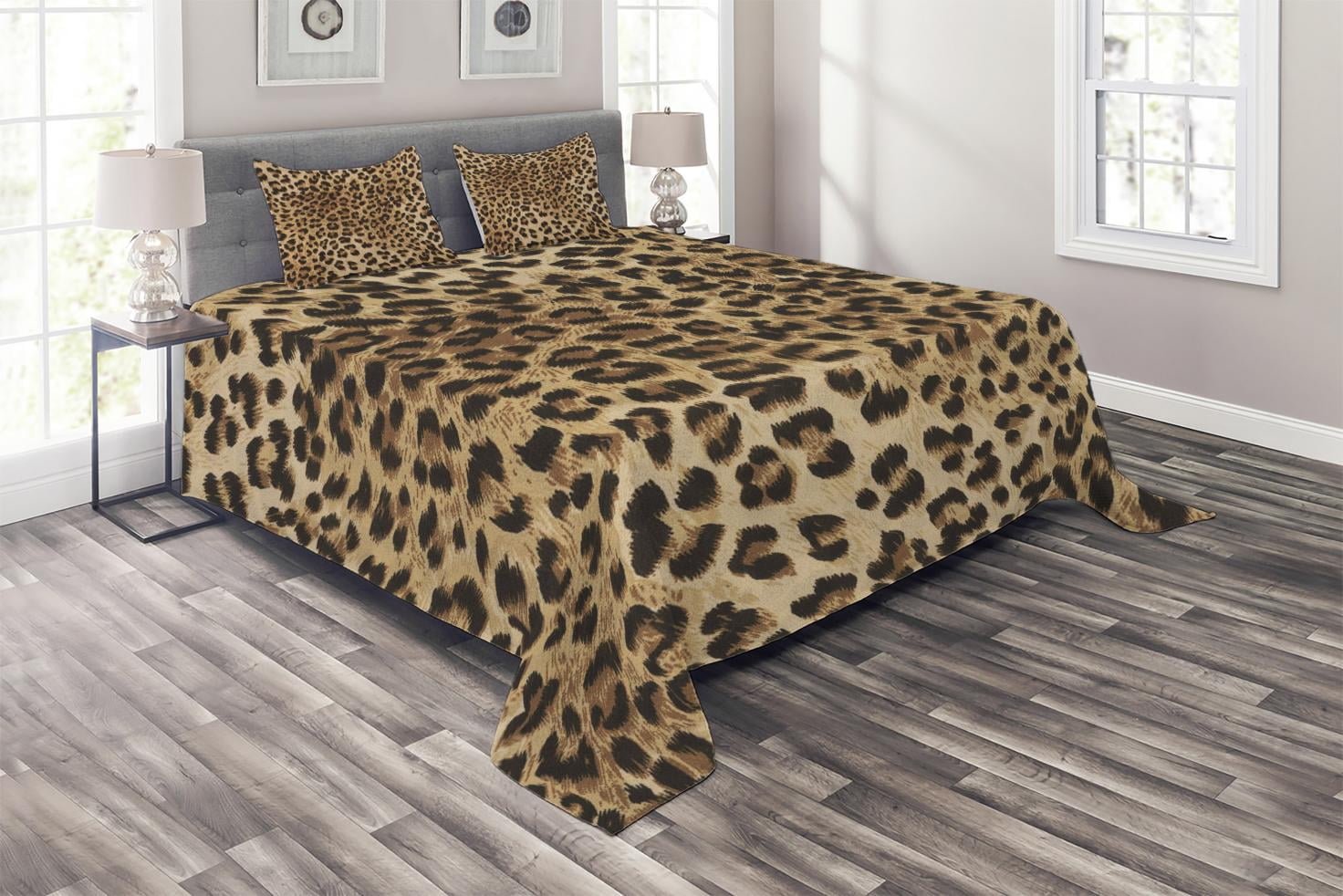 Ambesonne Leopard Print Quilted Coverlet 3 Pcs, Wild Animal Skin, King ...