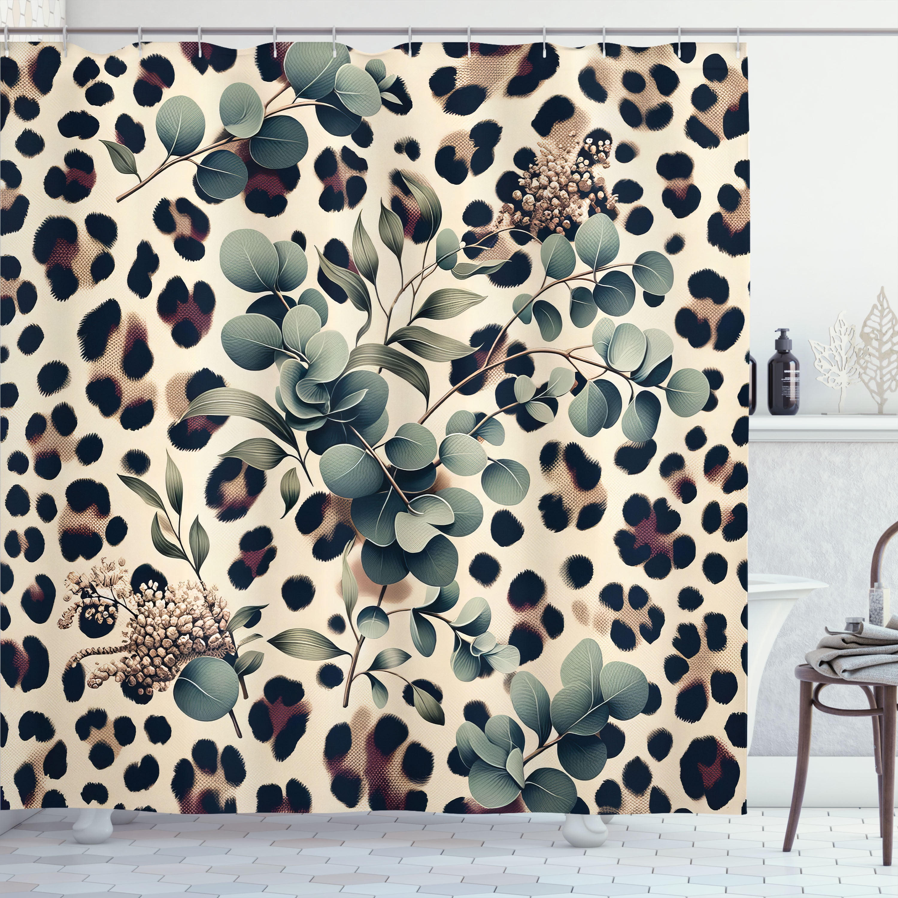 Ambesonne Leopard Print Shower Curtain, Bold Eucalyptus Leaf, 69"Wx70"L ...
