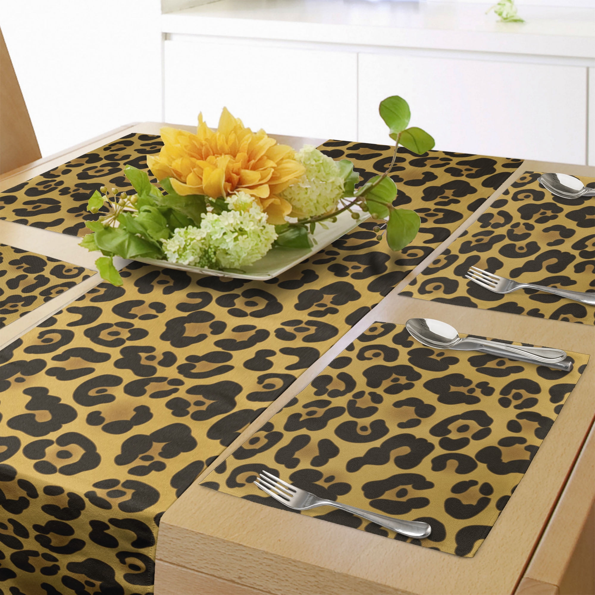 Ambesonne Leopard Print Table Runner & Placemats, Natural Animal Skin ...