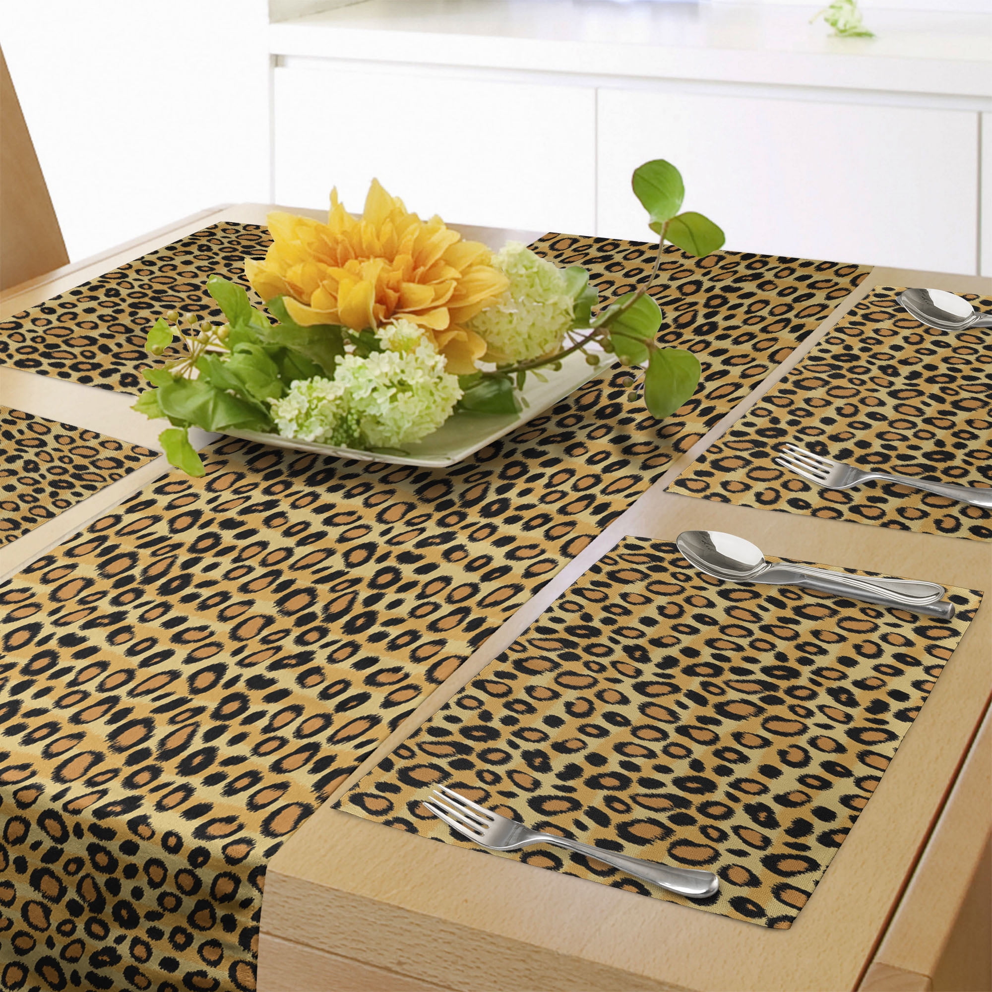 Ambesonne Leopard Print Table Runner & Placemats, Wild Feline Tile ...