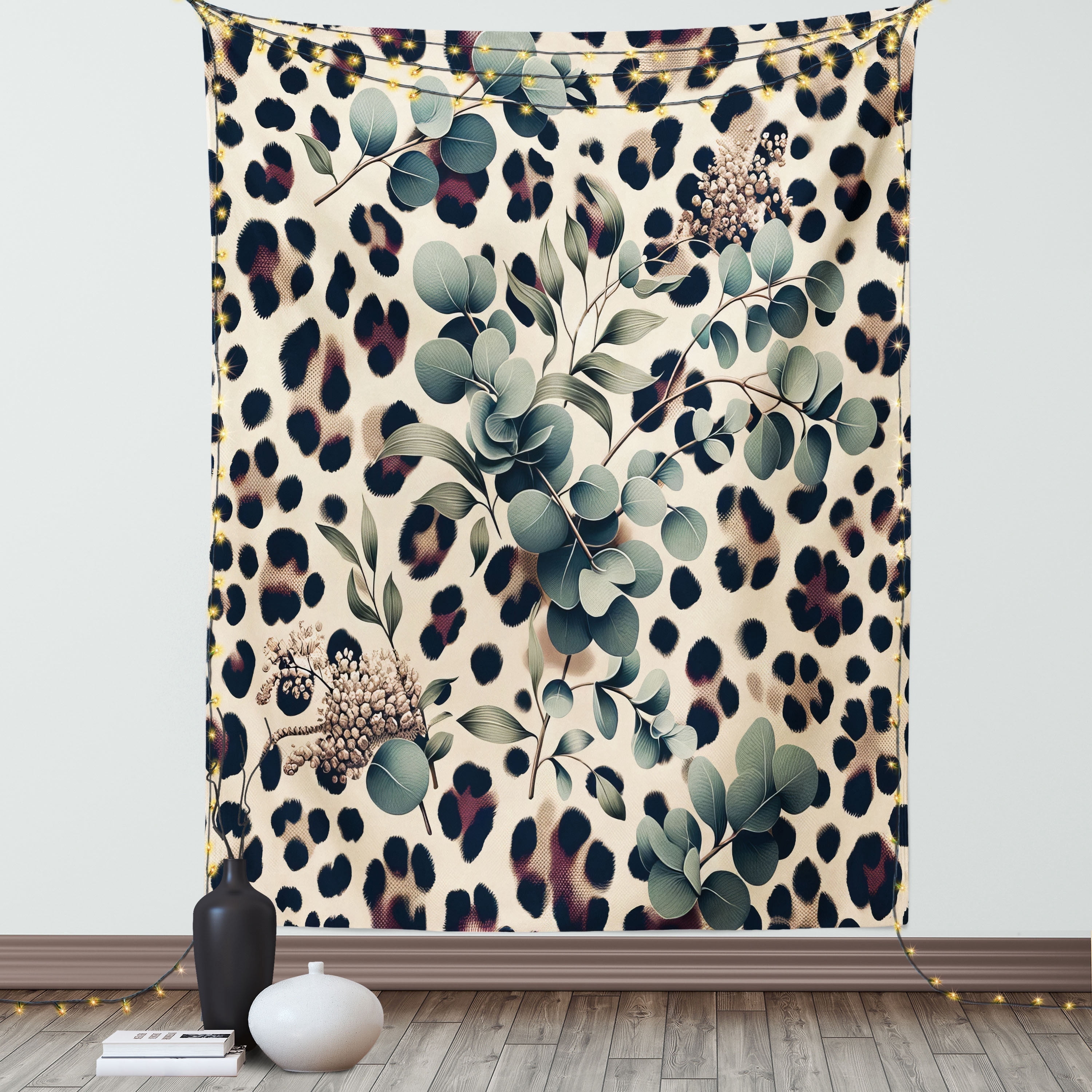 Ambesonne Leopard Print Tapestry Wall Hanging, Bold Eucalyptus Leaf, 60 ...