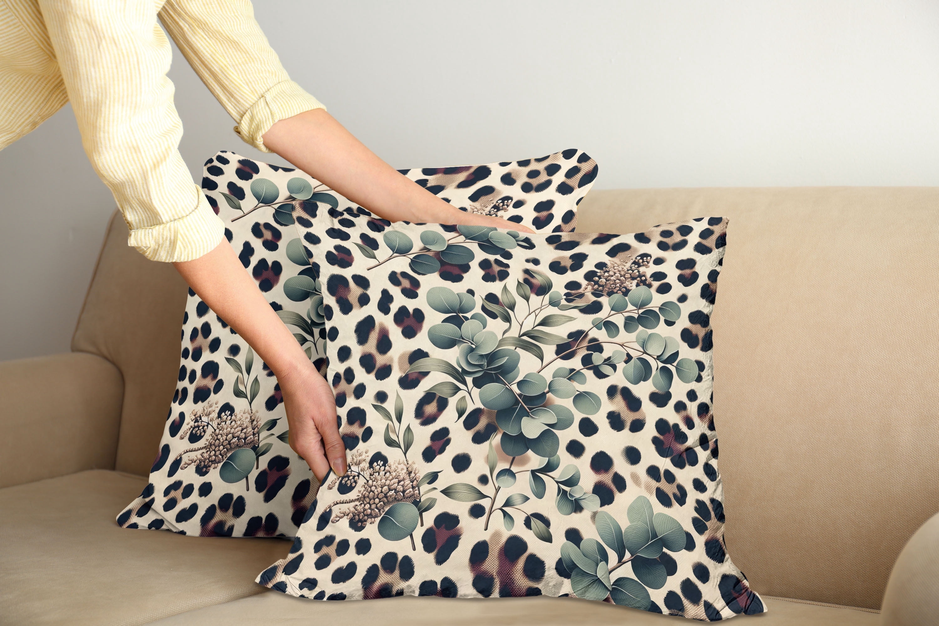 Ambesonne Leopard Print Throw Pillow Cover Pack of 2, Bold Eucalyptus ...