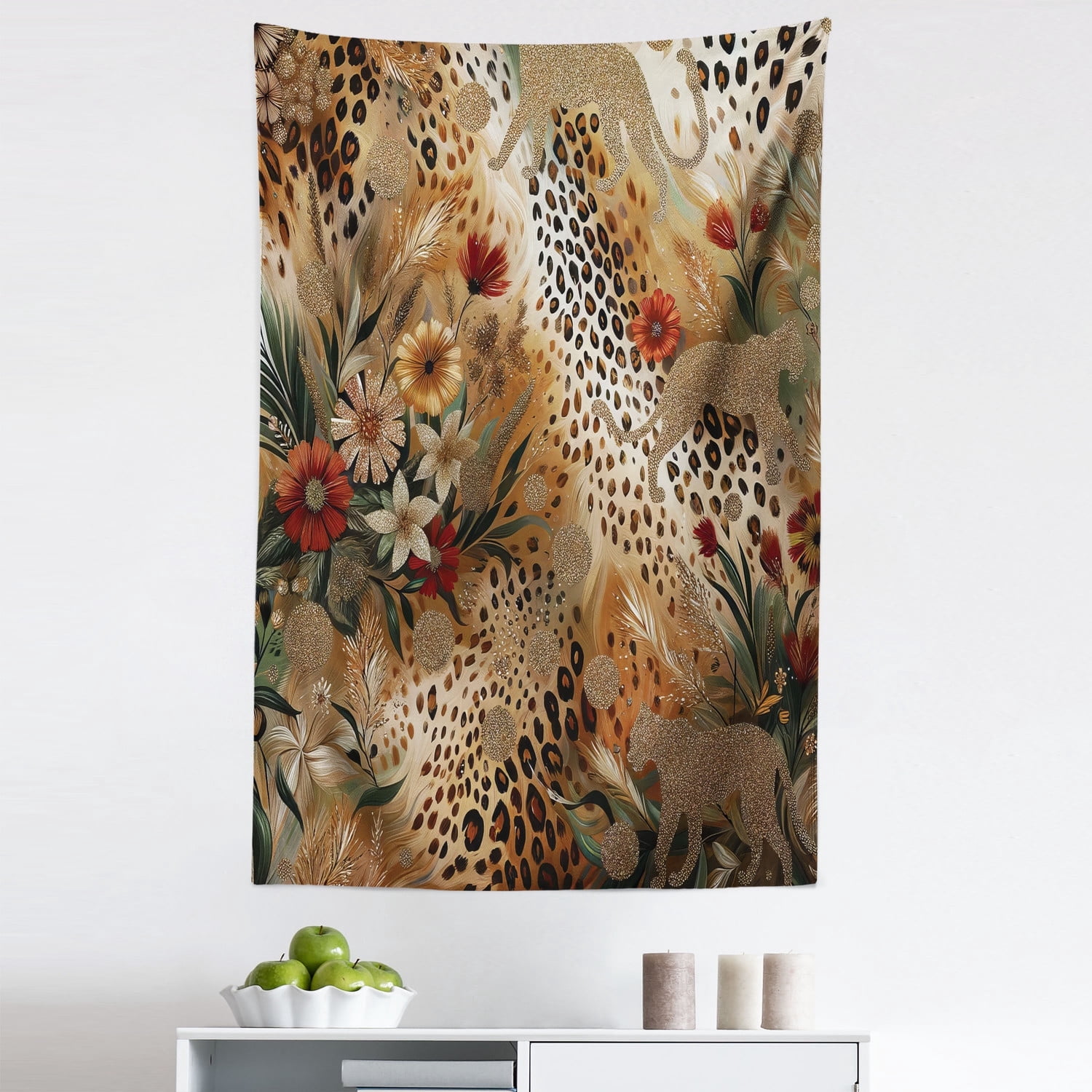 Ambesonne Leopard Print Wall Hanging Tapestry, Autumnal Vibes Exotic ...