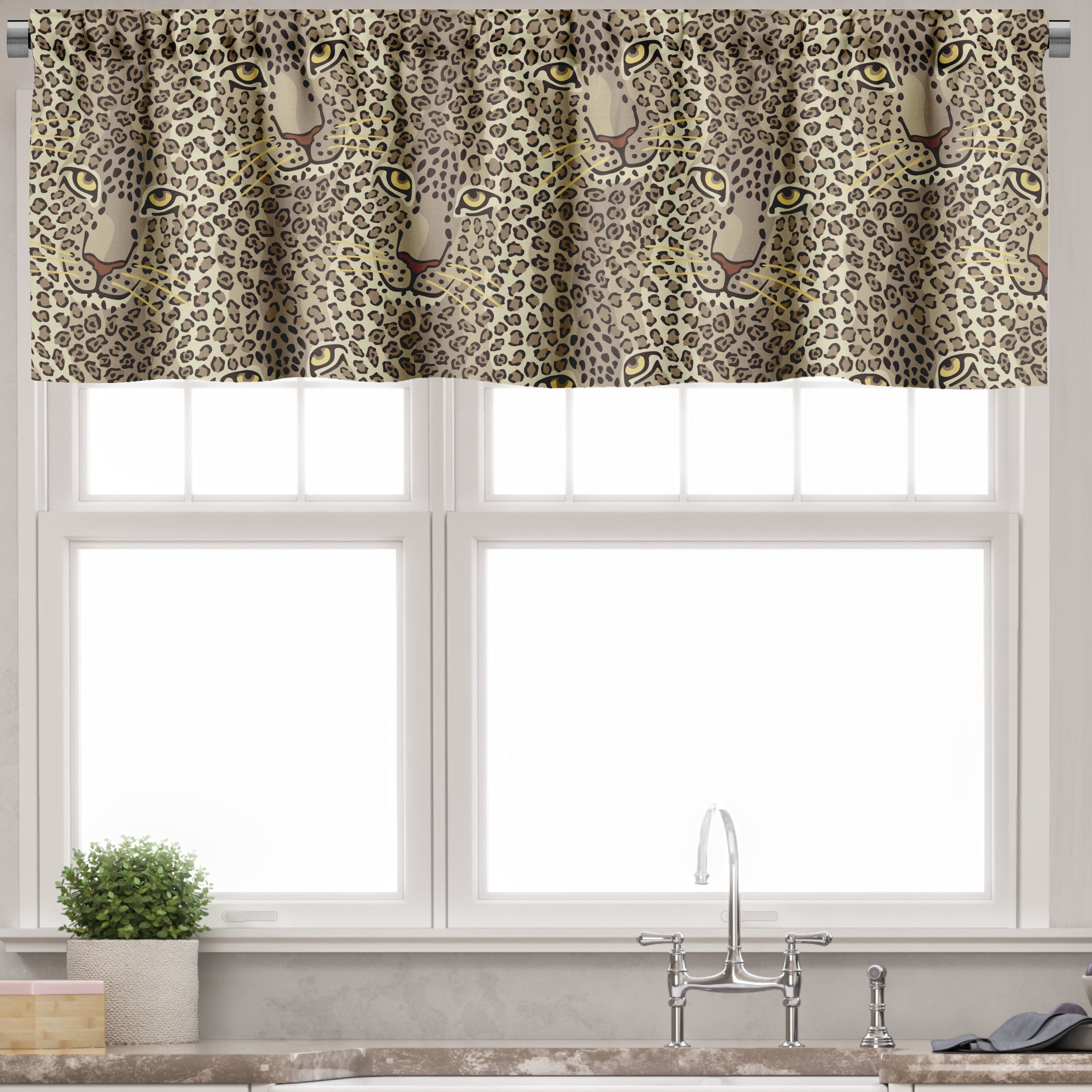 Ambesonne Leopard Print Window Valance, Leo Wild Big Cat Face, 54" X 12 ...