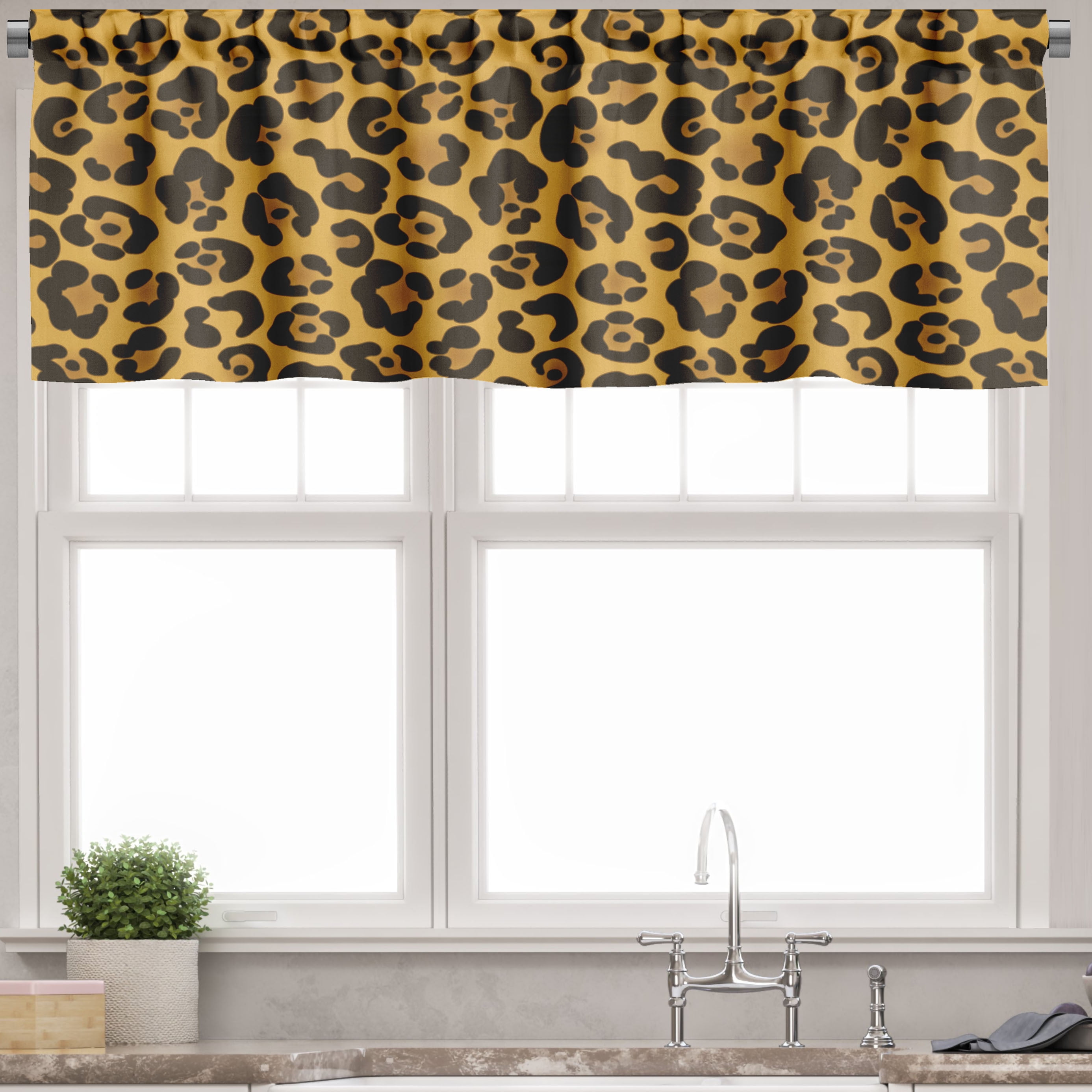 Ambesonne Leopard Print Window Valance, Natural Animal Skin, 54" X 18 ...