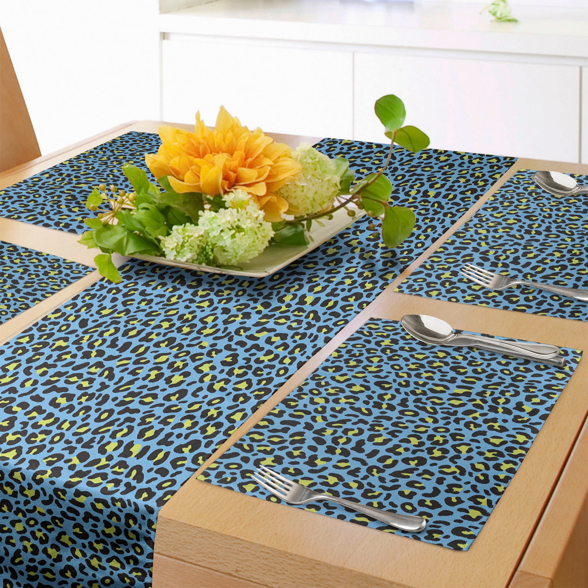 Ambesonne Leopard Table Runner & Placemats, Modern Animal Skin Marks ...