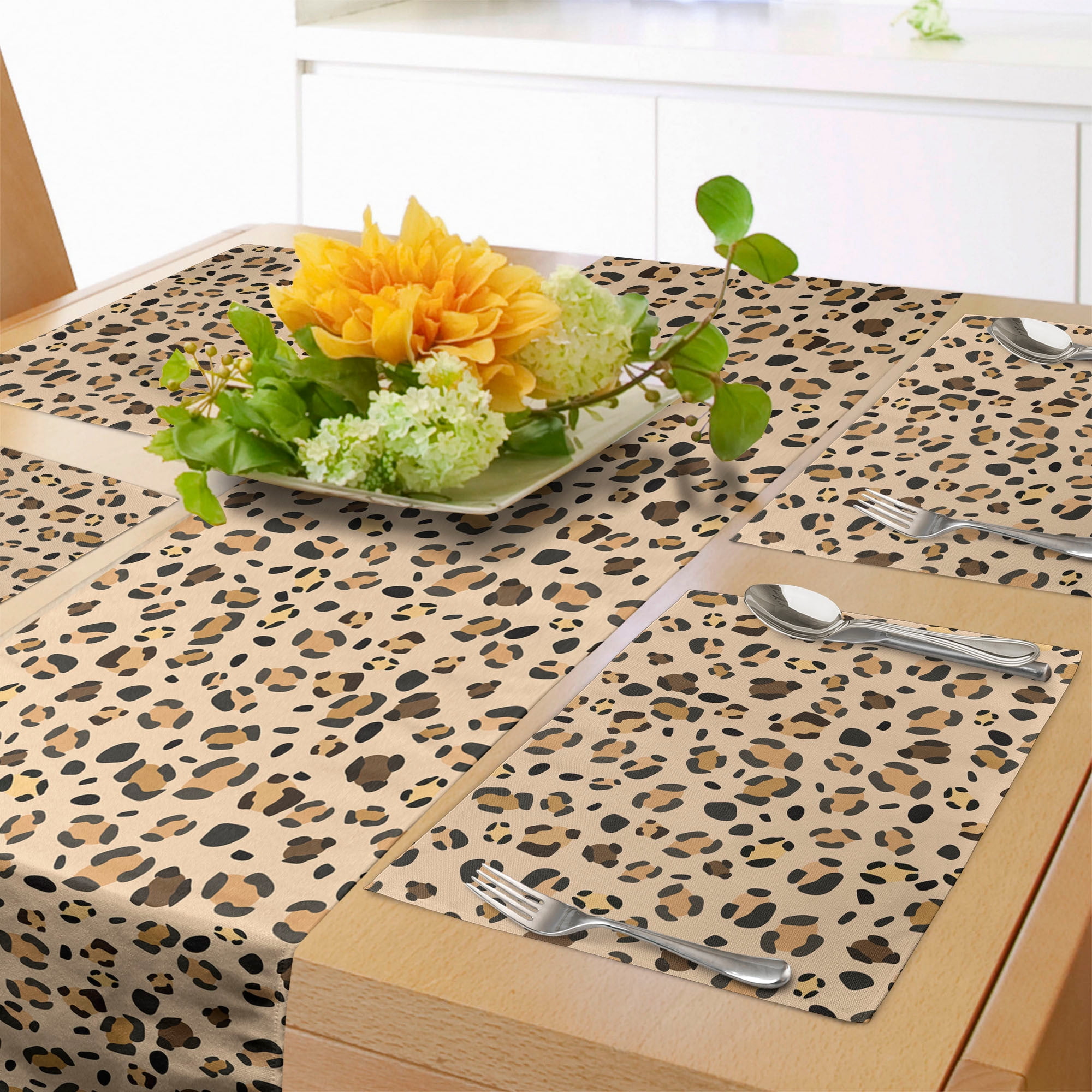 Ambesonne Leopard Table Runner & Placemats, Wildlife Animal Skin Spots ...