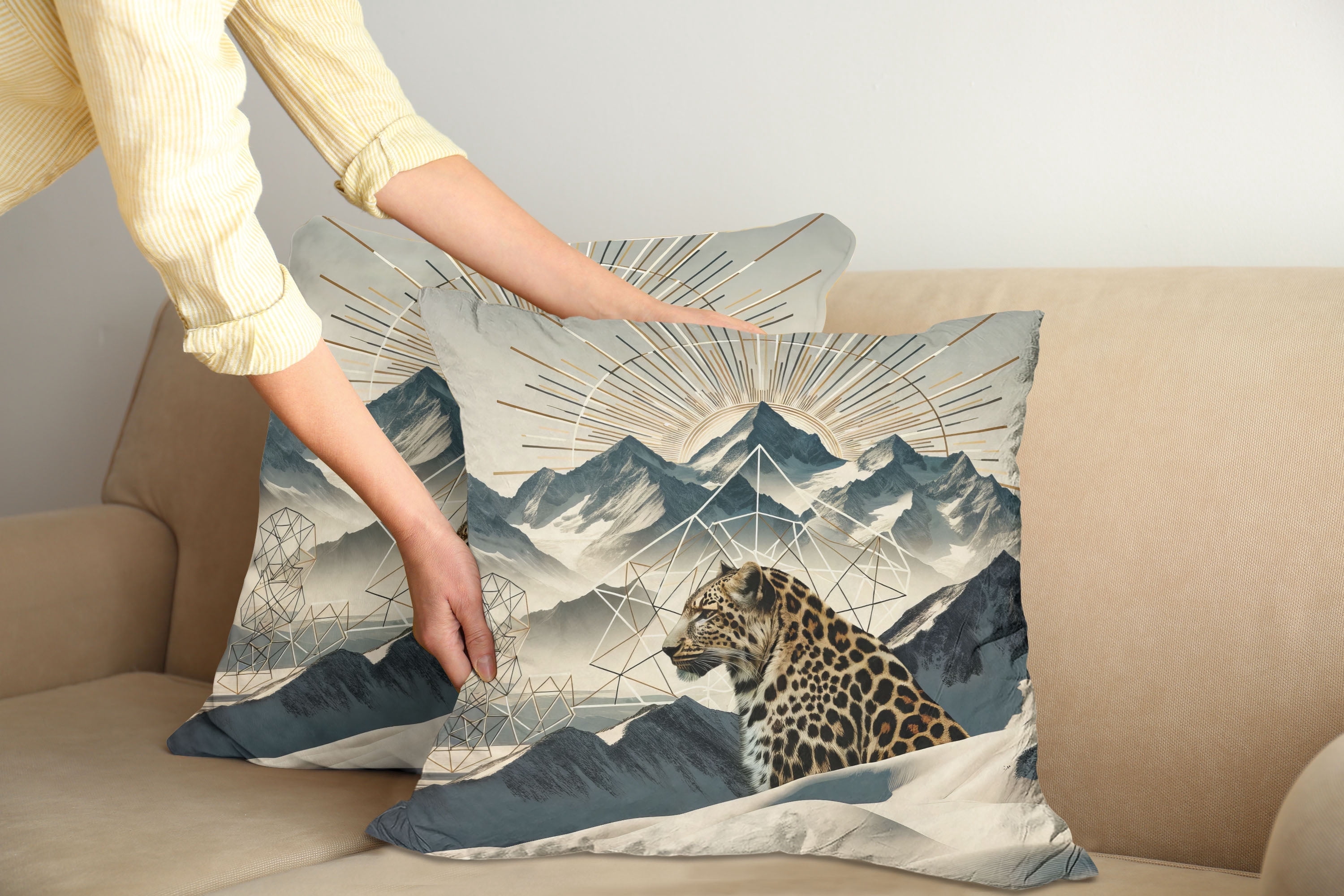 Ambesonne Leopard Throw Pillow Cover Pack of 2, Boho Mountains and Wild ...