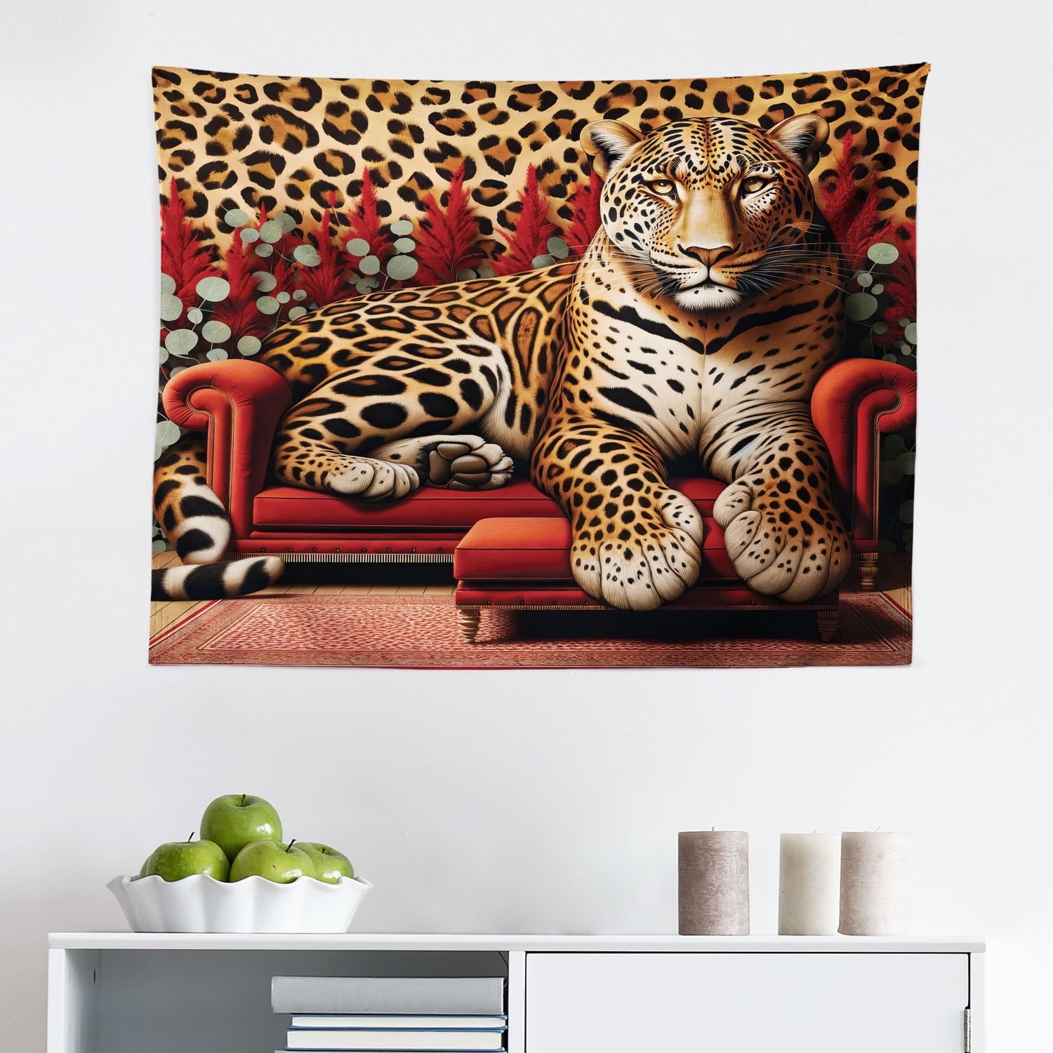 Ambesonne Leopard Wall Hanging Tapestry, Big Cat on Sectional Sofa, 28 ...