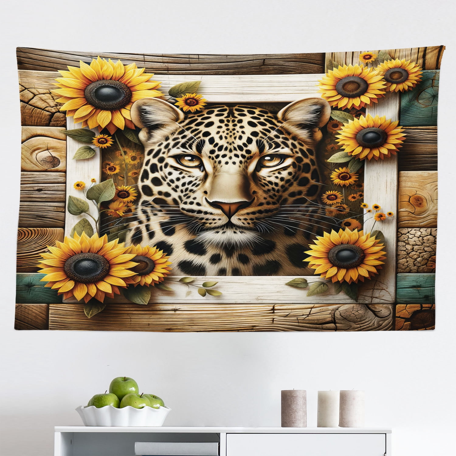 Ambesonne Leopard Wall Hanging Tapestry, Farmhouse Sunflowers Rustic ...