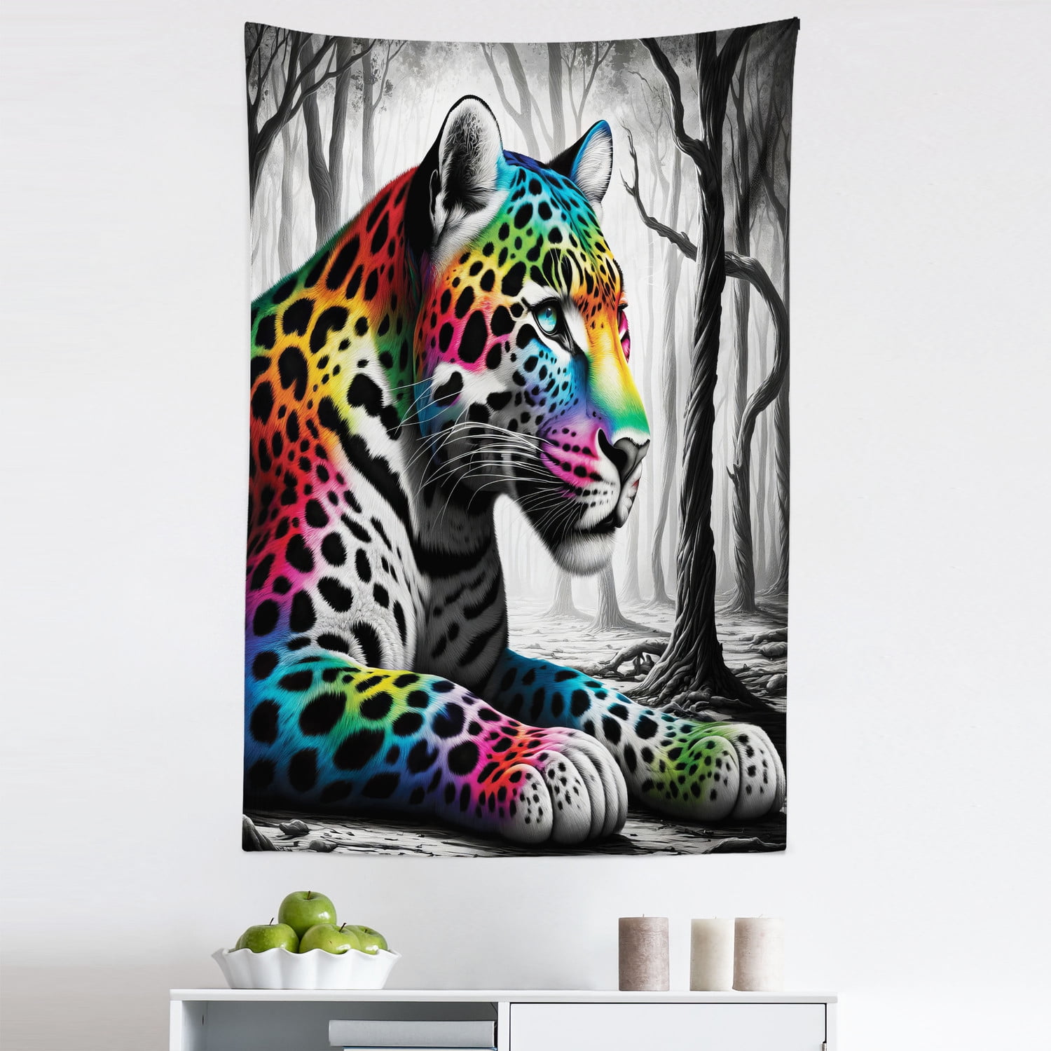 Ambesonne Leopard Wall Hanging Tapestry, Rainbow Cat in Greyscale, 30 ...