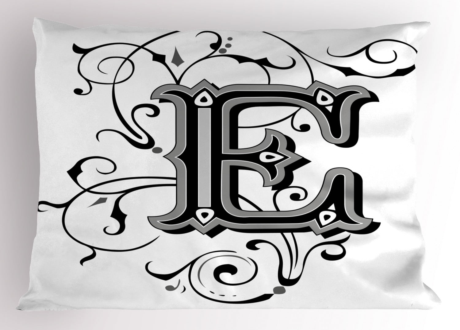 Ambesonne Letter E Pillow Sham, Capitaized Sign Swirls, 26" X 20 ...