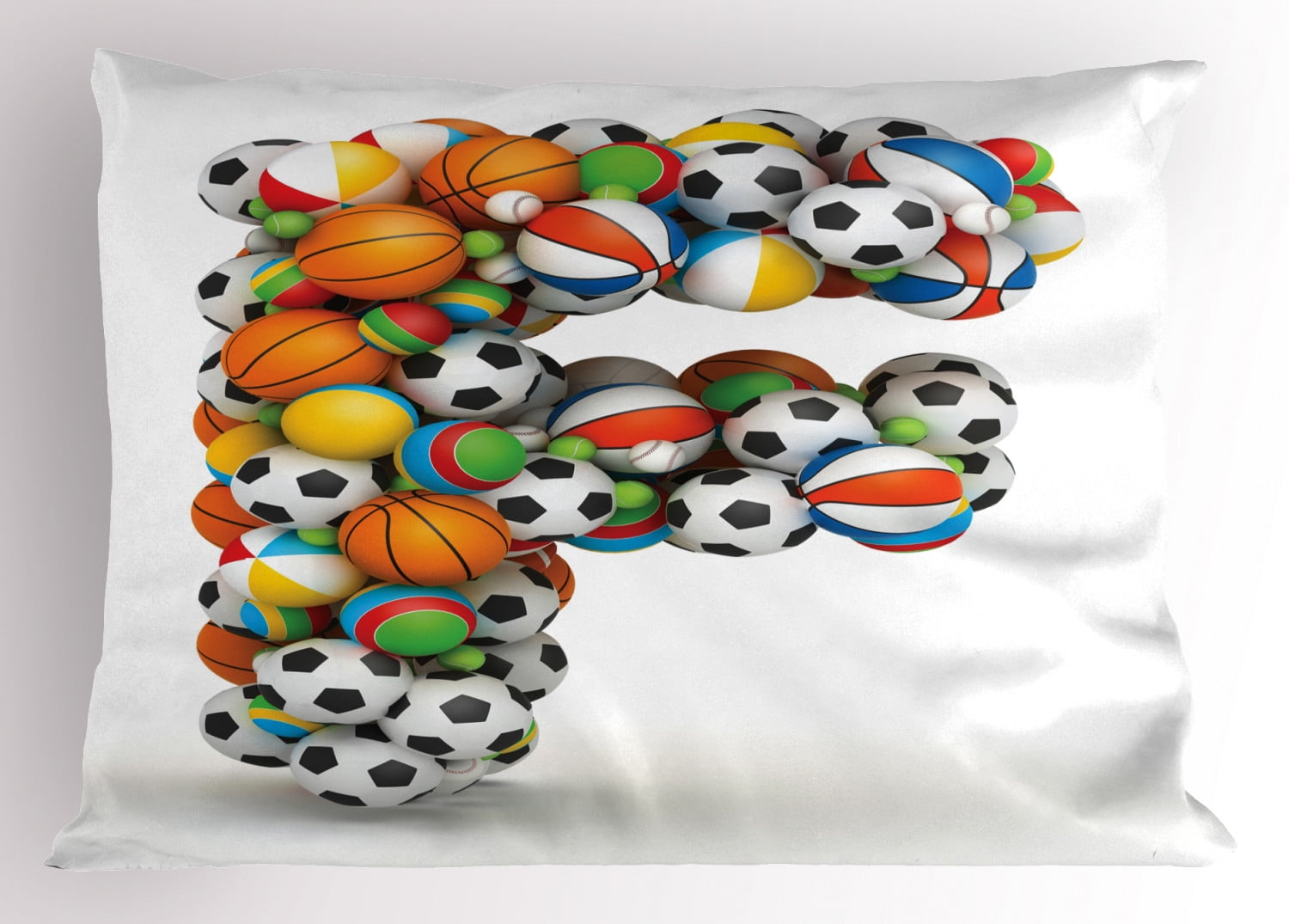Ambesonne Letter F Pillow Sham, Sports Balls Composition, 26" X 20 ...