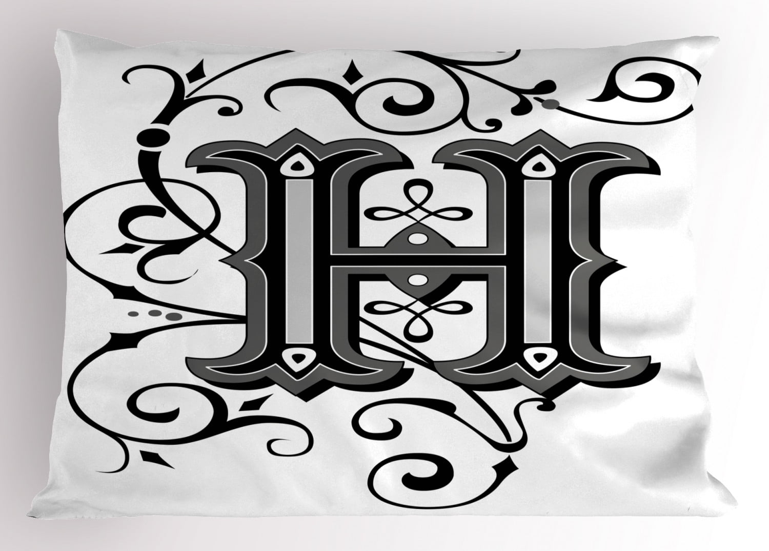 Ambesonne Letter H Pillow Sham, Monastery Art H, 26" X 20", Black Grey ...