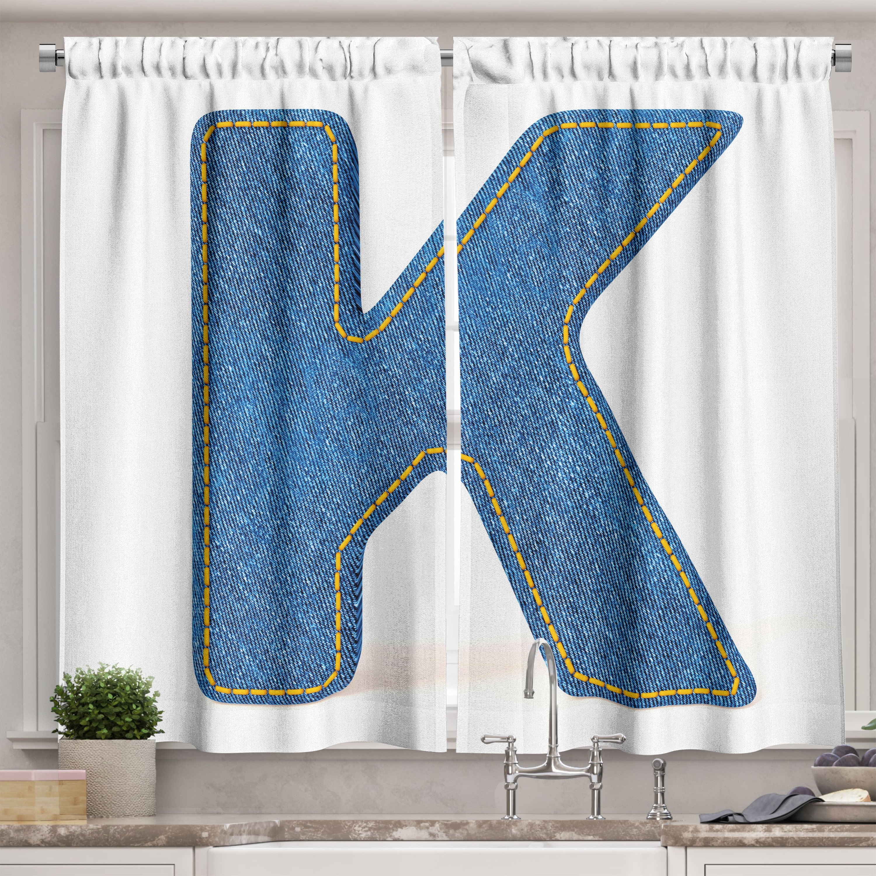 Ambesonne Letter K Kitchen Curtains, Alphabet Font Style, 55"x39", Blue ...