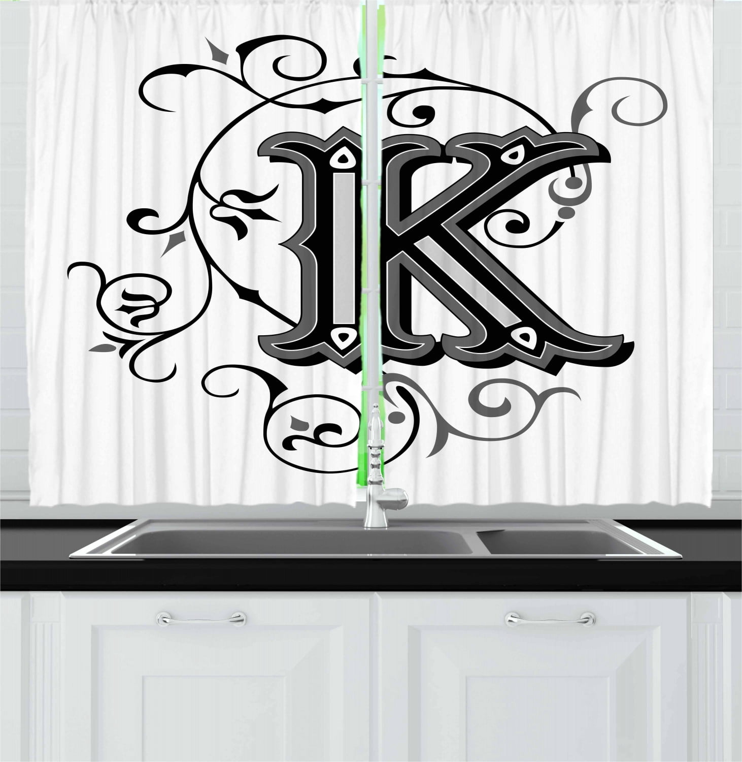 Ambesonne Letter K Kitchen Curtains, Illustrious Uppercase, 55"x39 ...
