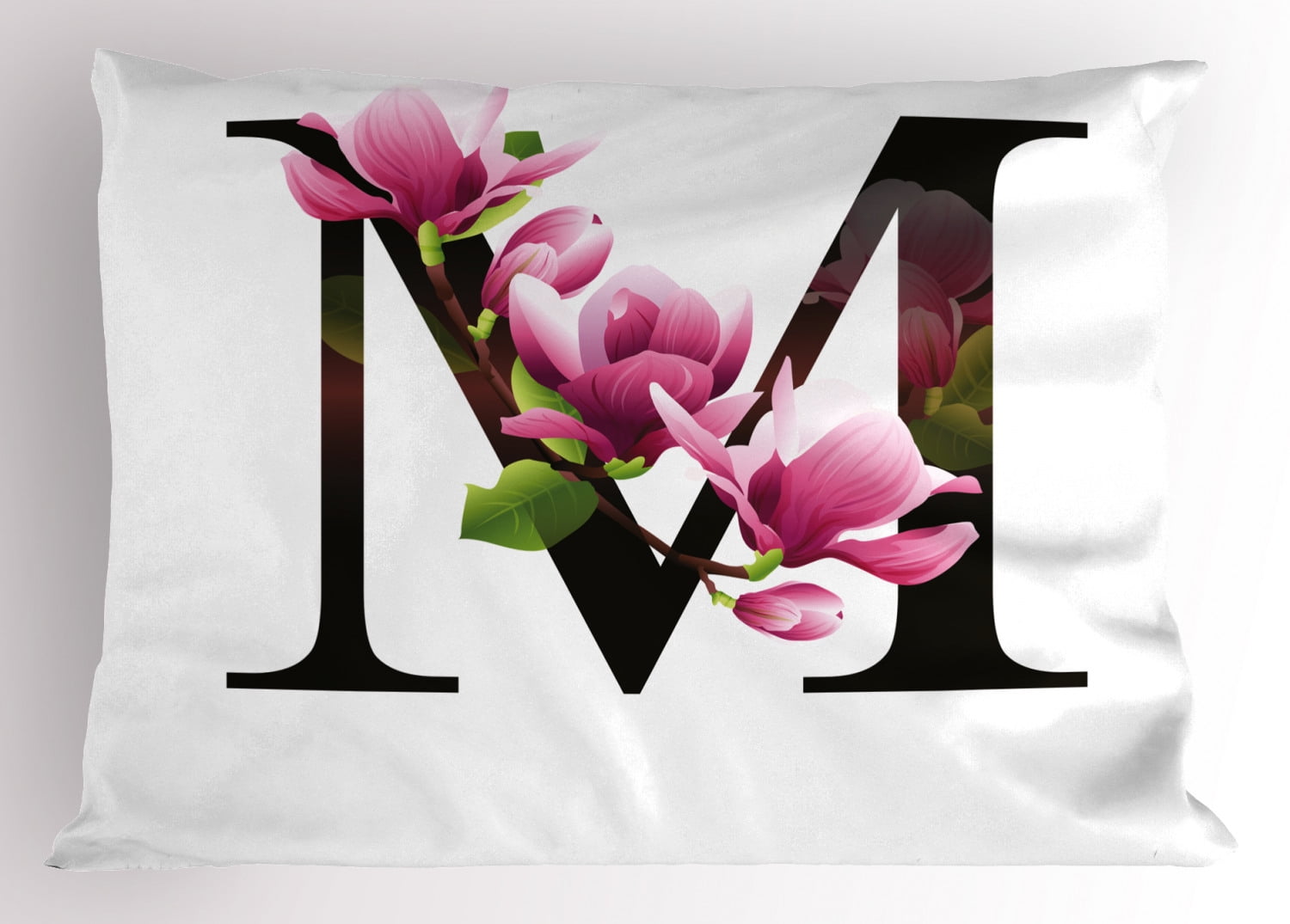 Ambesonne Letter M Pillow Sham, M with Magnolia Floral, 36" X 20", Pink ...