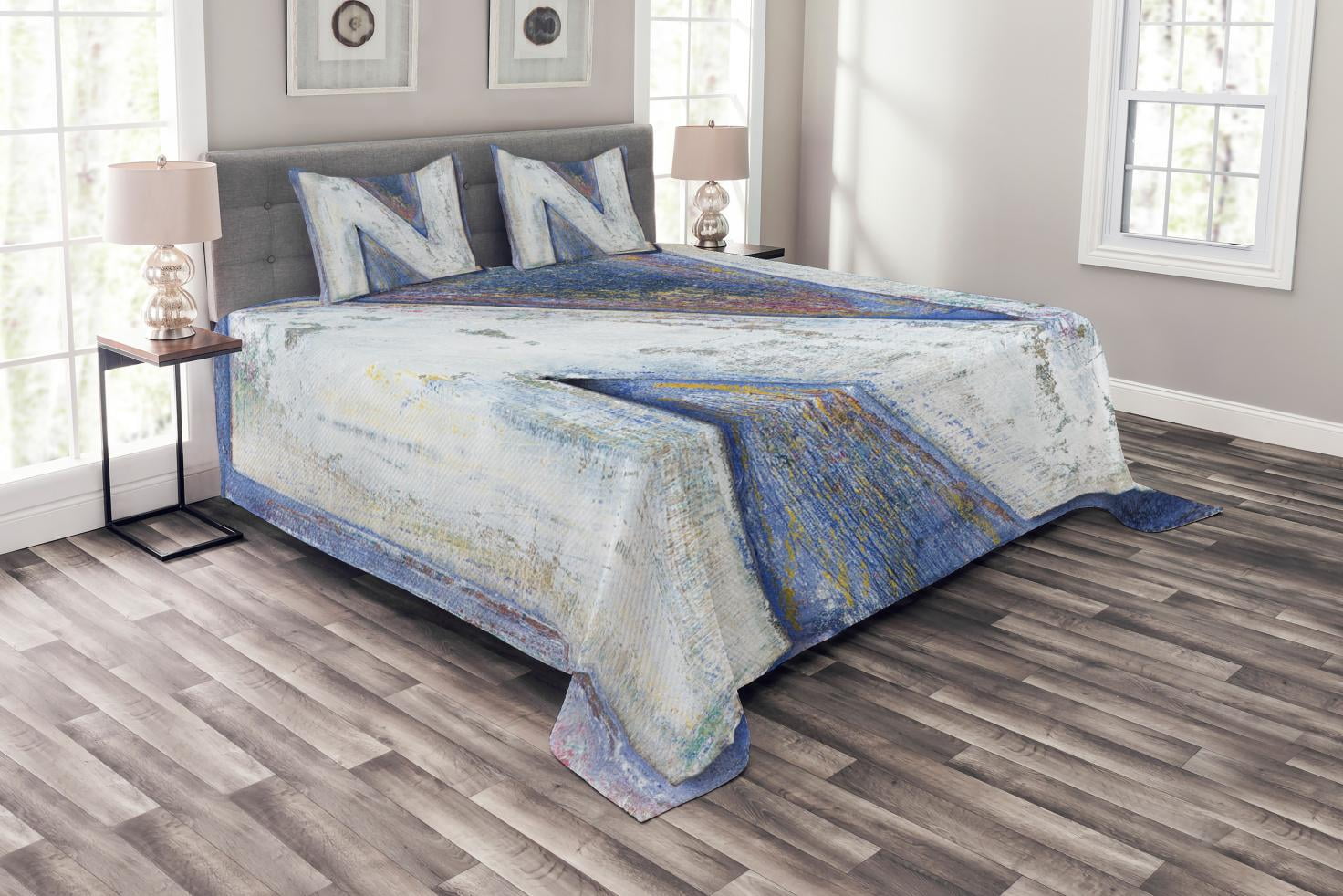 Ambesonne Letter N Quilted Bedspread Set 3 Pcs, N from Alphabet, Queen ...