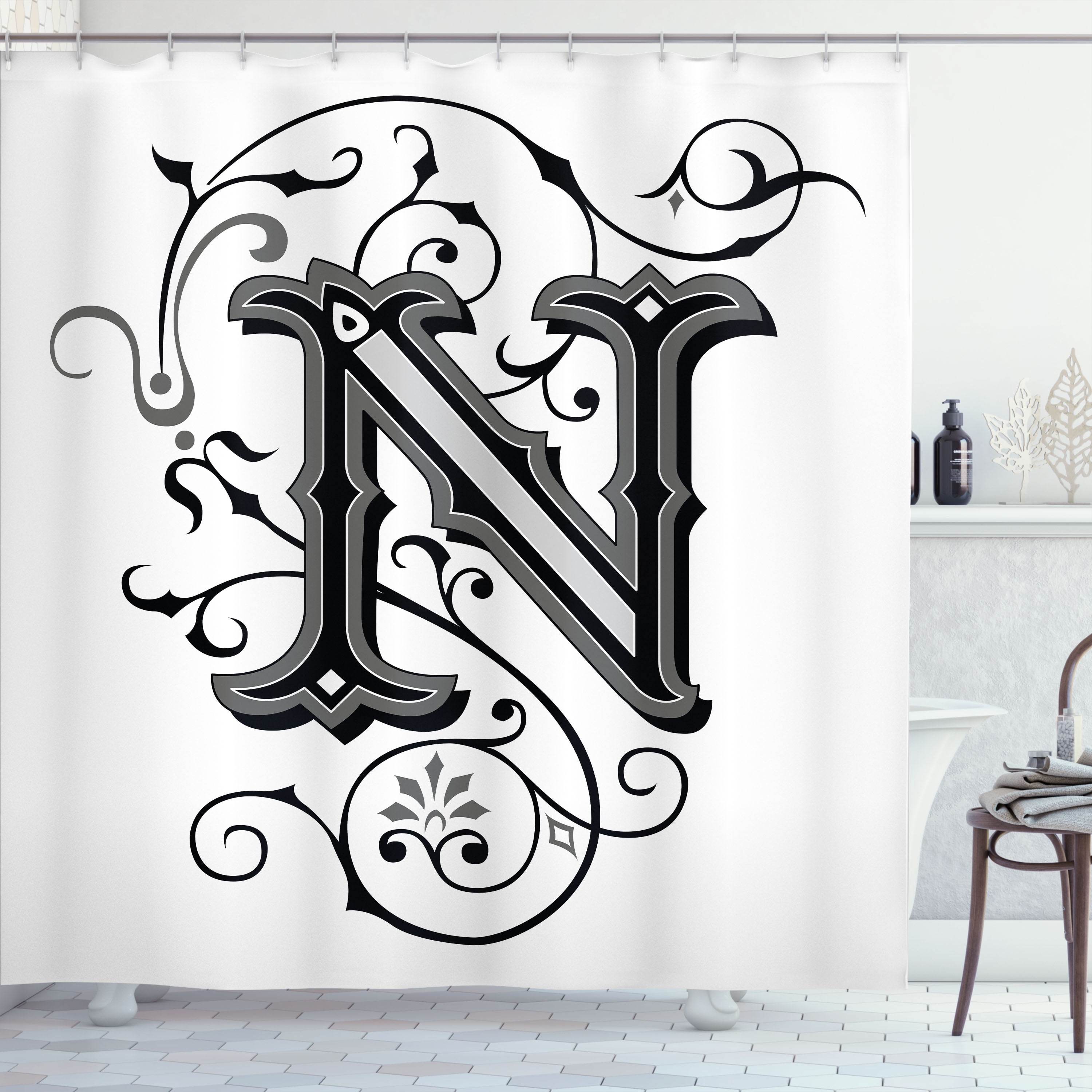 Ambesonne Letter N Shower Curtain, Dark Color Palette N, 69"Wx75"L ...