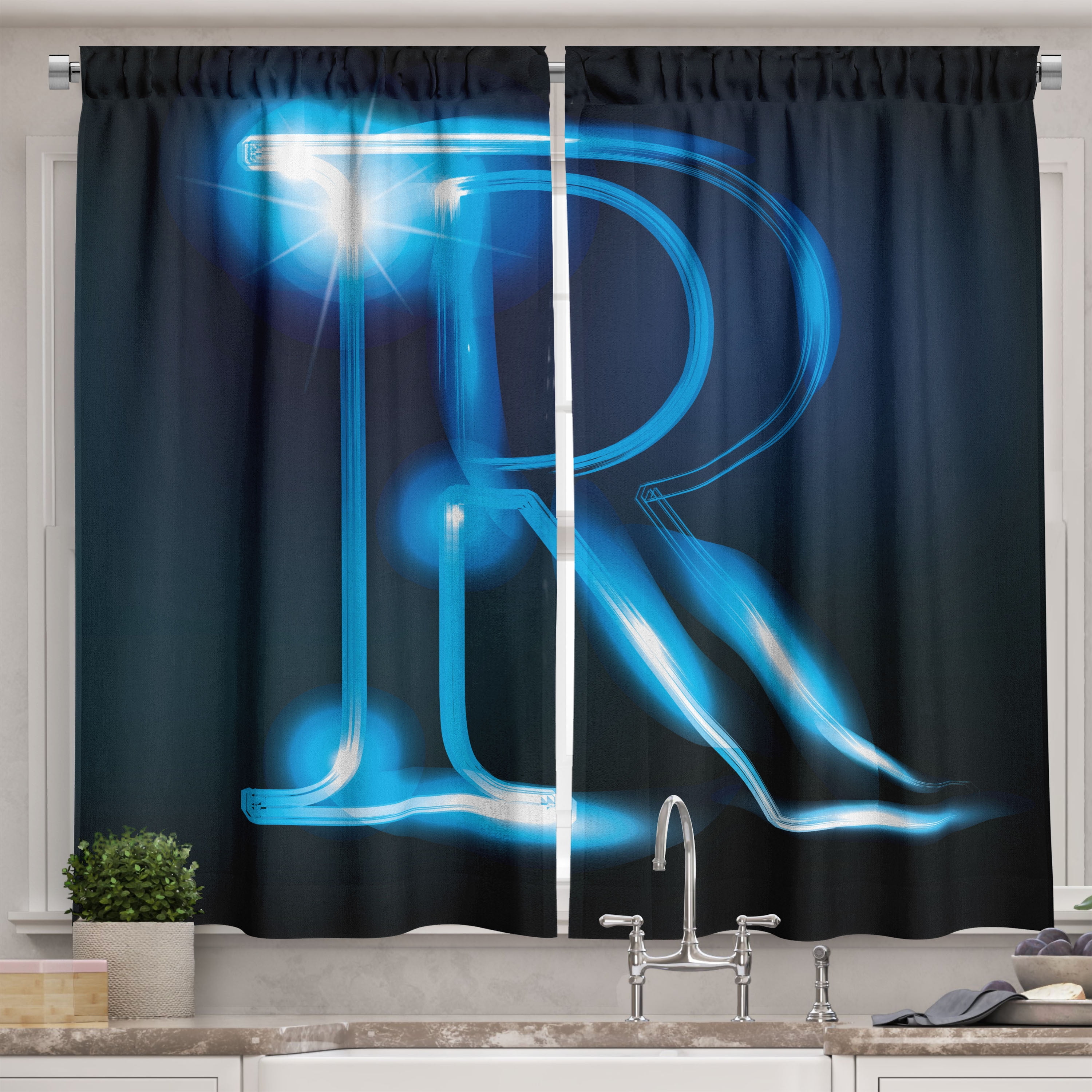 Ambesonne Letter R Kitchen Curtains, Futuristic Design R, 55"x45", Blue ...