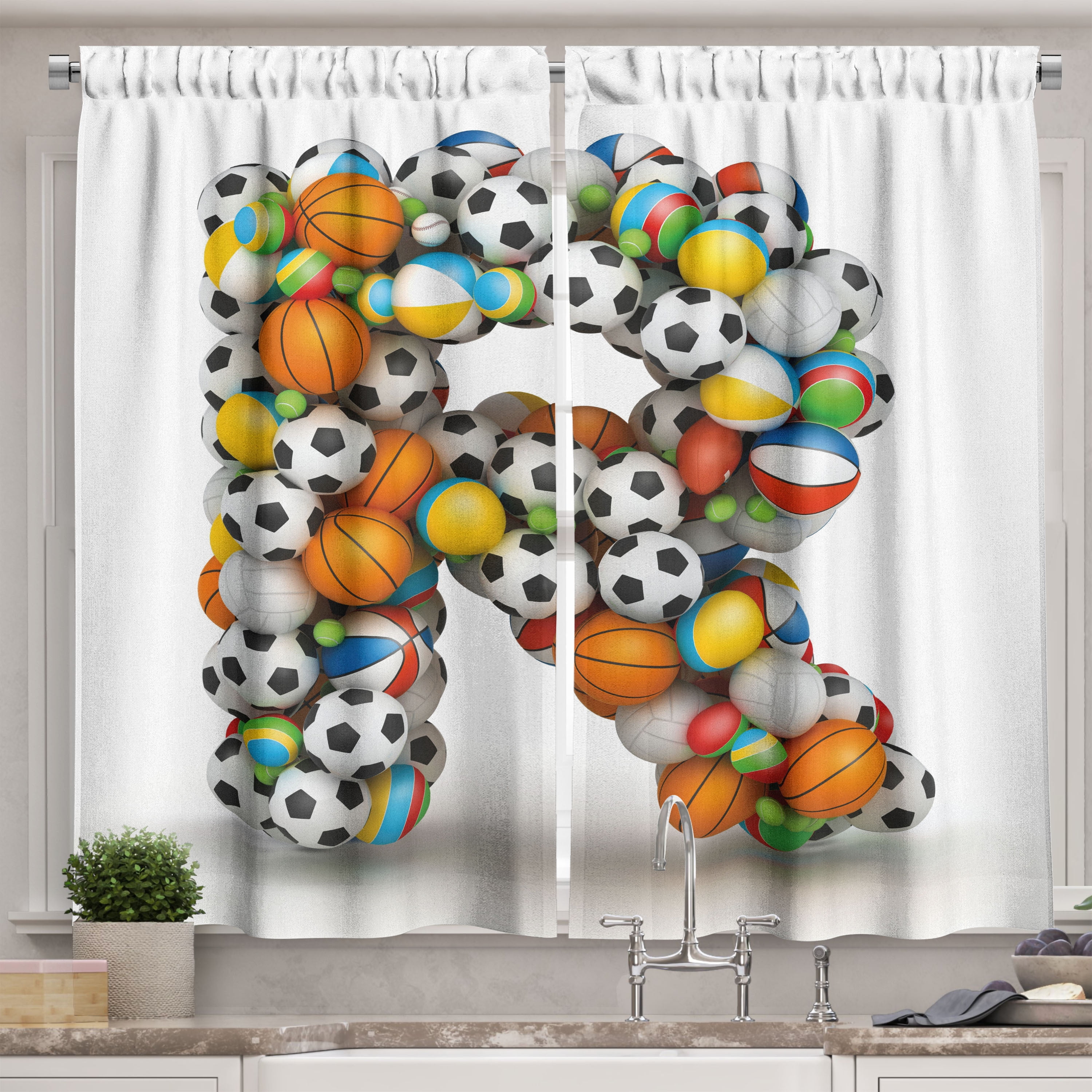 Ambesonne Letter R Kitchen Curtains, Language of the Game, 55"x39 ...