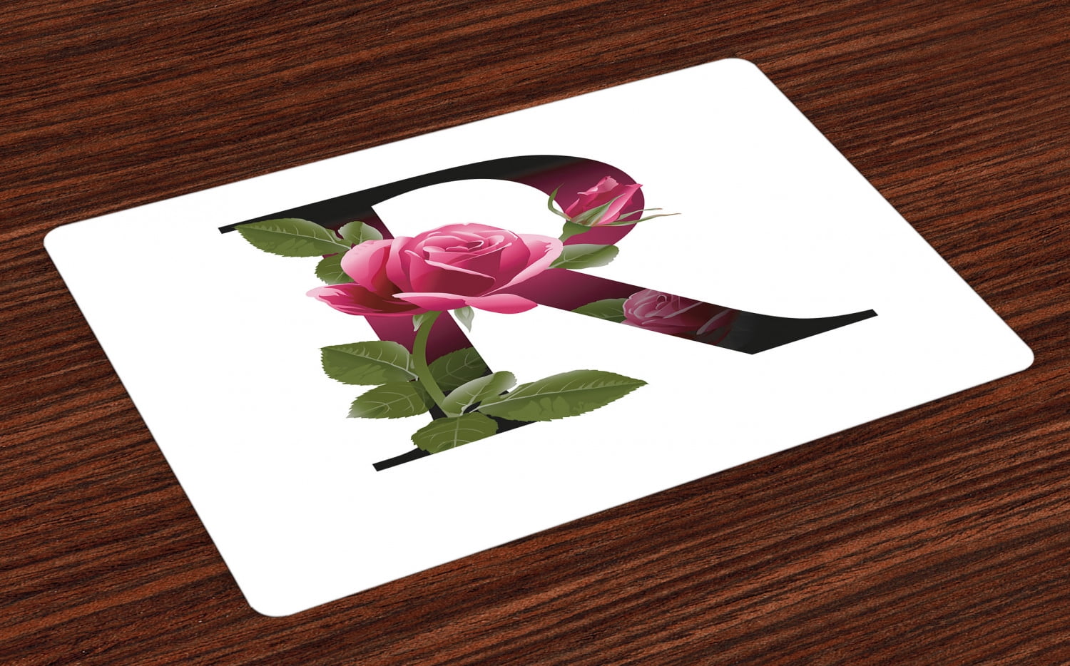 Ambesonne Letter R Place Mats Set of 4, Flower of Love Rose R, Standard ...