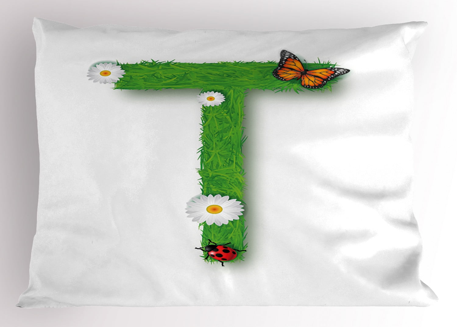 Ambesonne Letter T Pillow Sham, Caps Flourish Essence, 36" X 20", Green ...