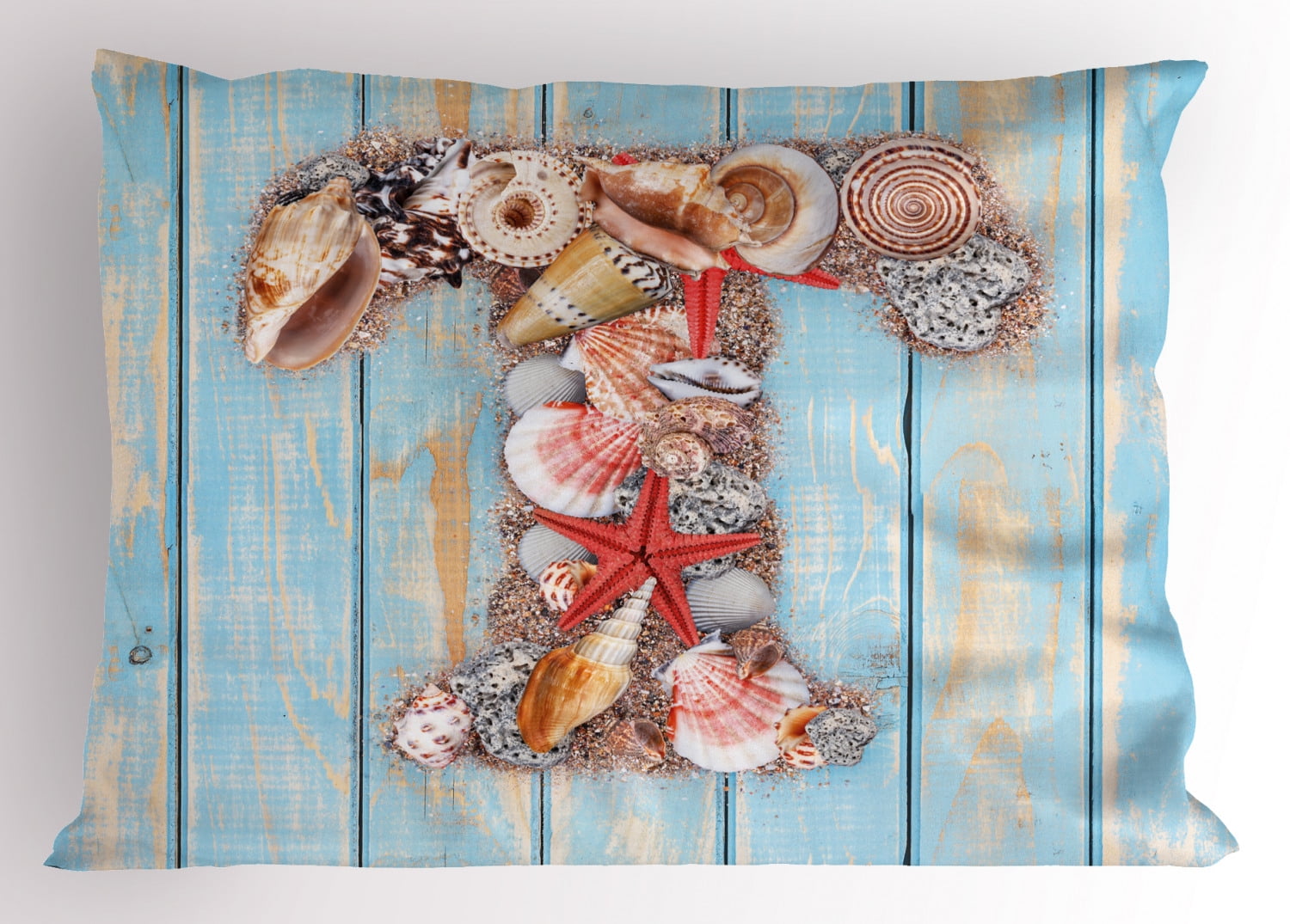 Ambesonne Letter T Pillow Sham, Marine T Invertebrates, 26" X 20", Dark ...