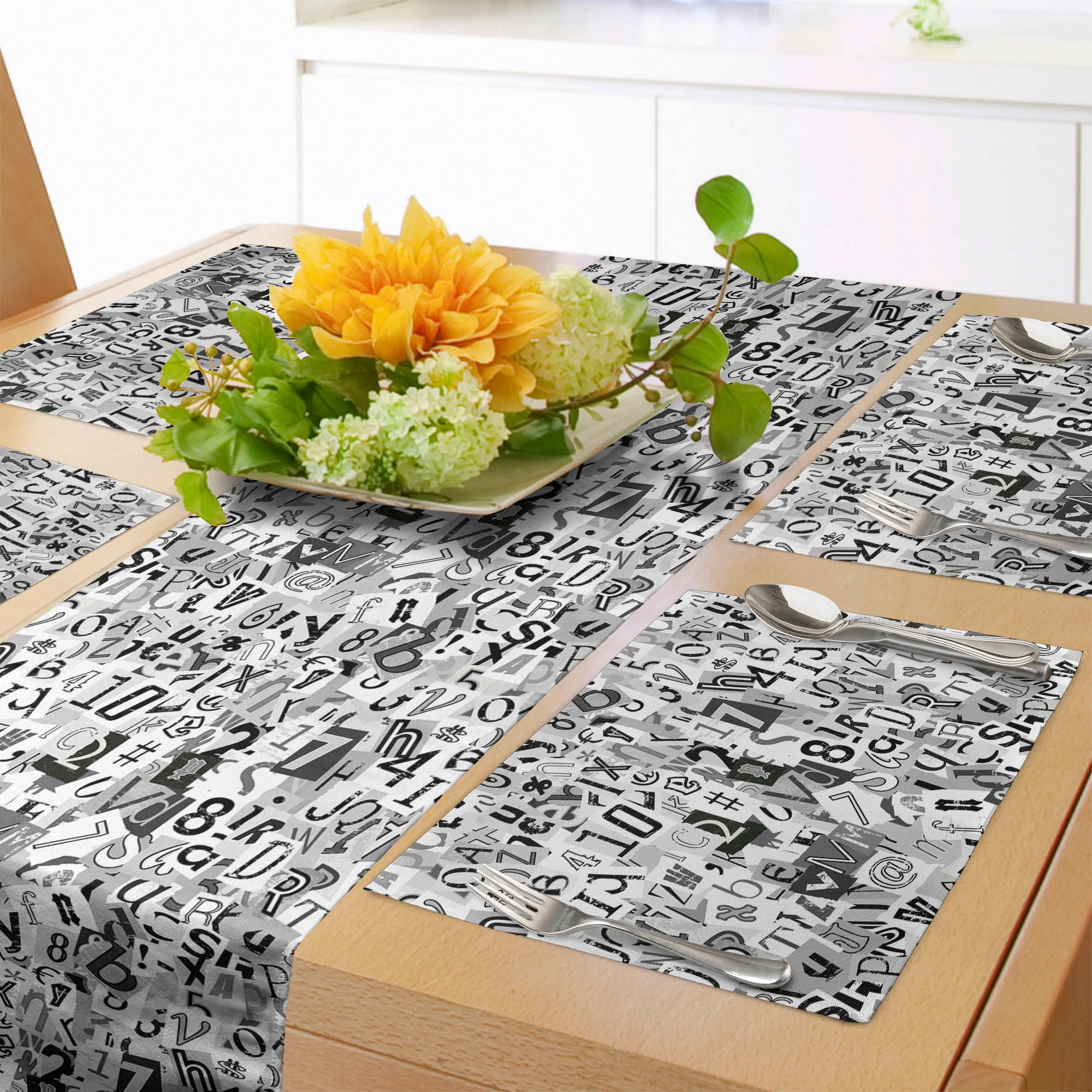 Ambesonne Letter Table Runner & Placemats, Collage Style Alphabet ...