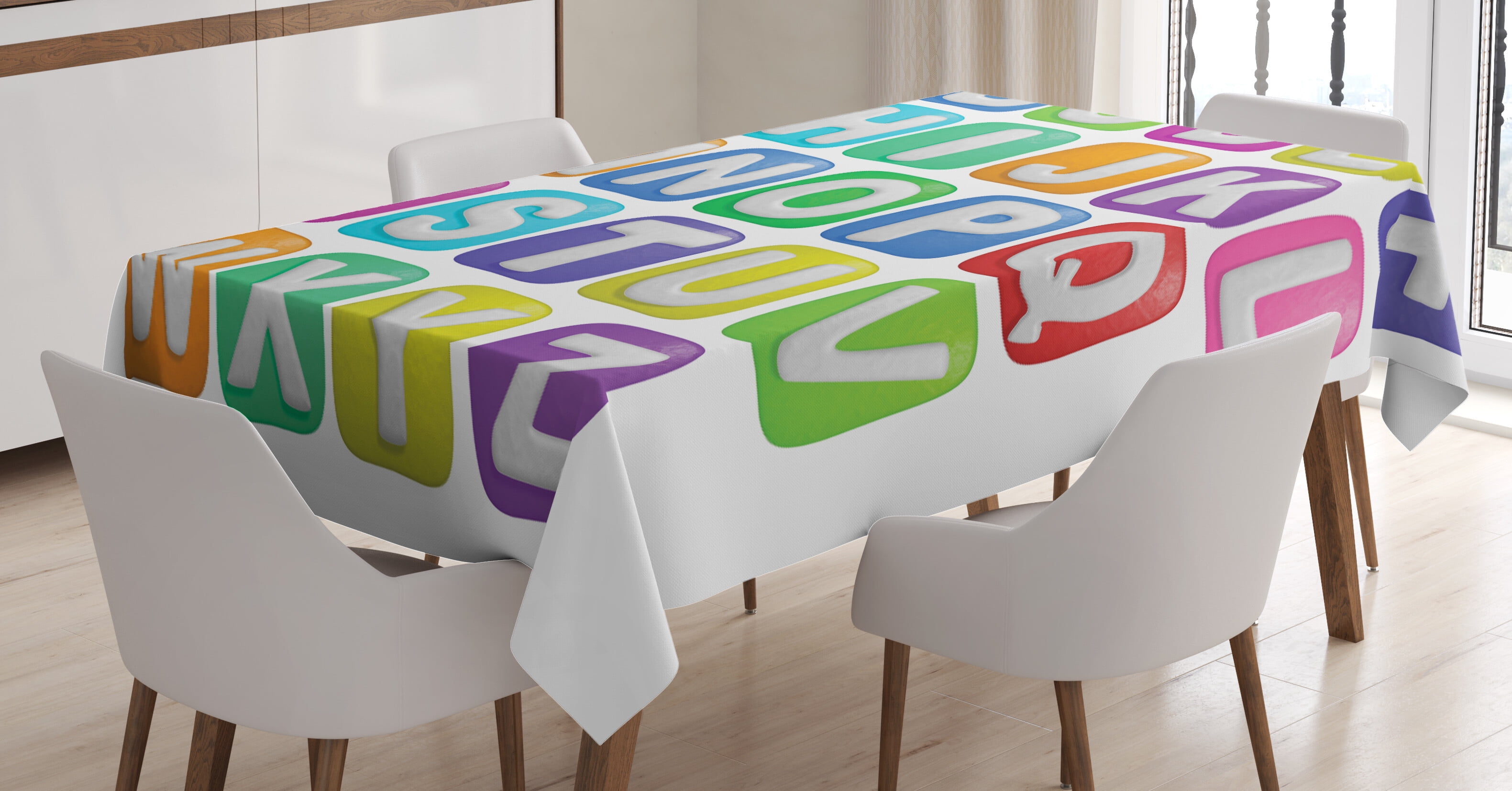 Ambesonne Letter Tablecloth Rectangular Table Cover, Colorful Alphabet ...