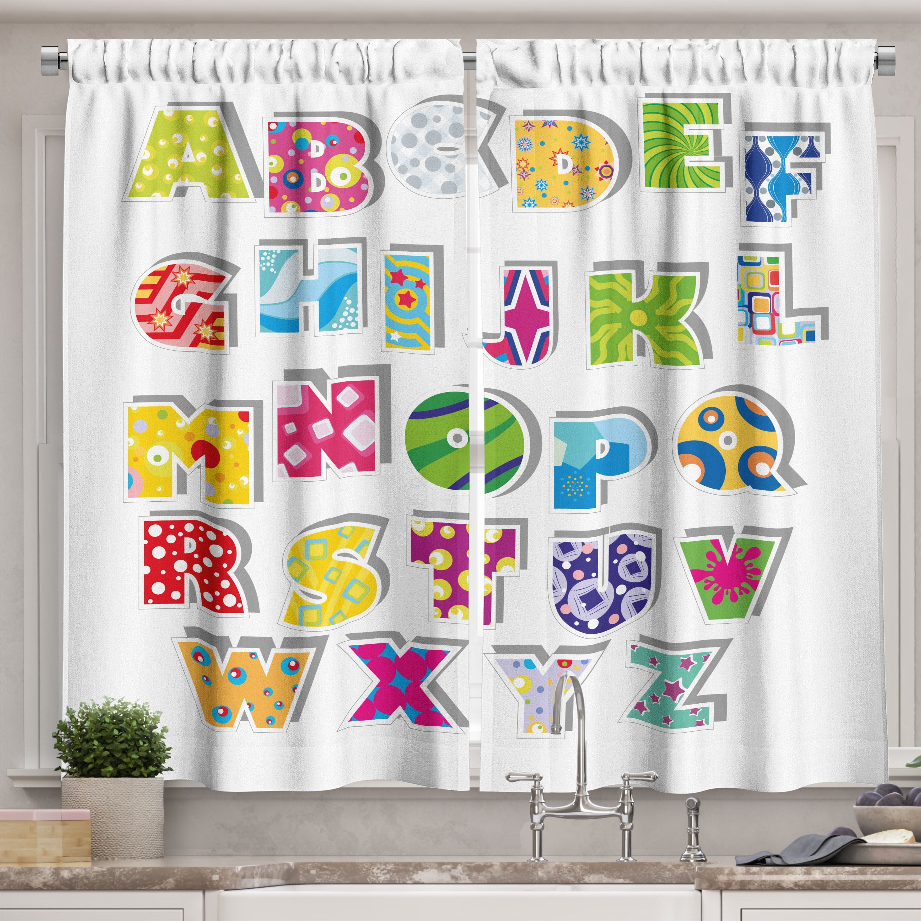 Ambesonne Letters Kitchen Curtains, Alphabet Set Colorful, 55"x39 ...