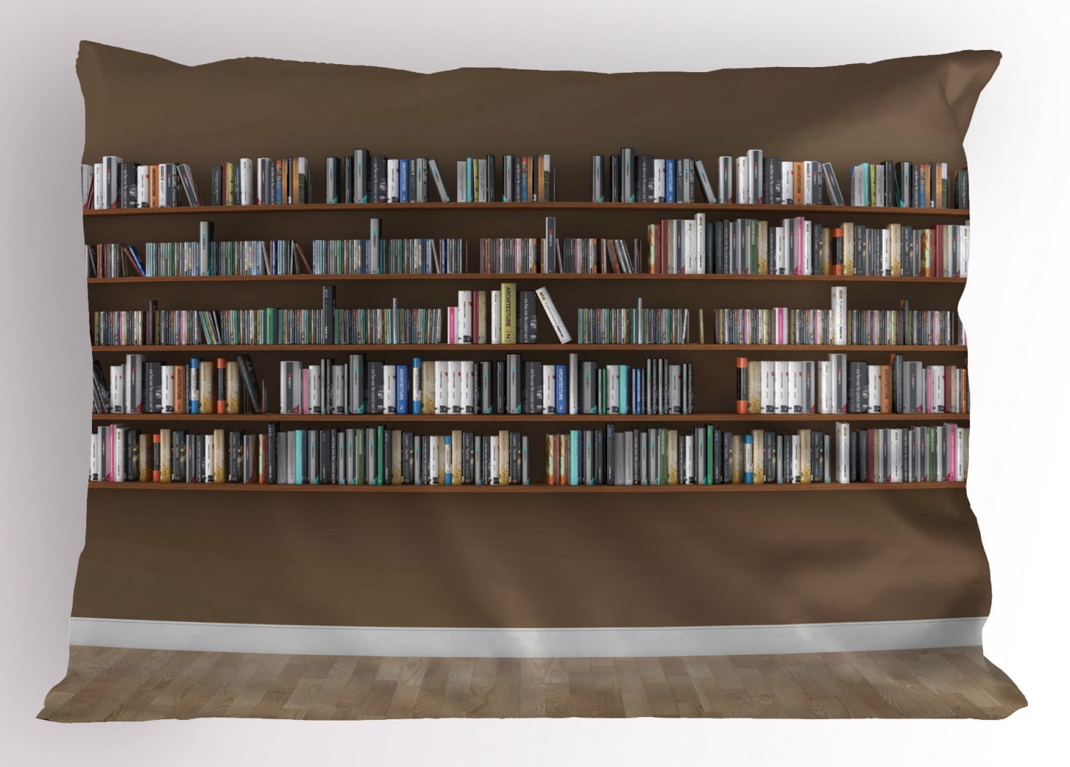 Ambesonne Library Pillow Sham, Interior Bookshelves Wall, 26" X 20 ...