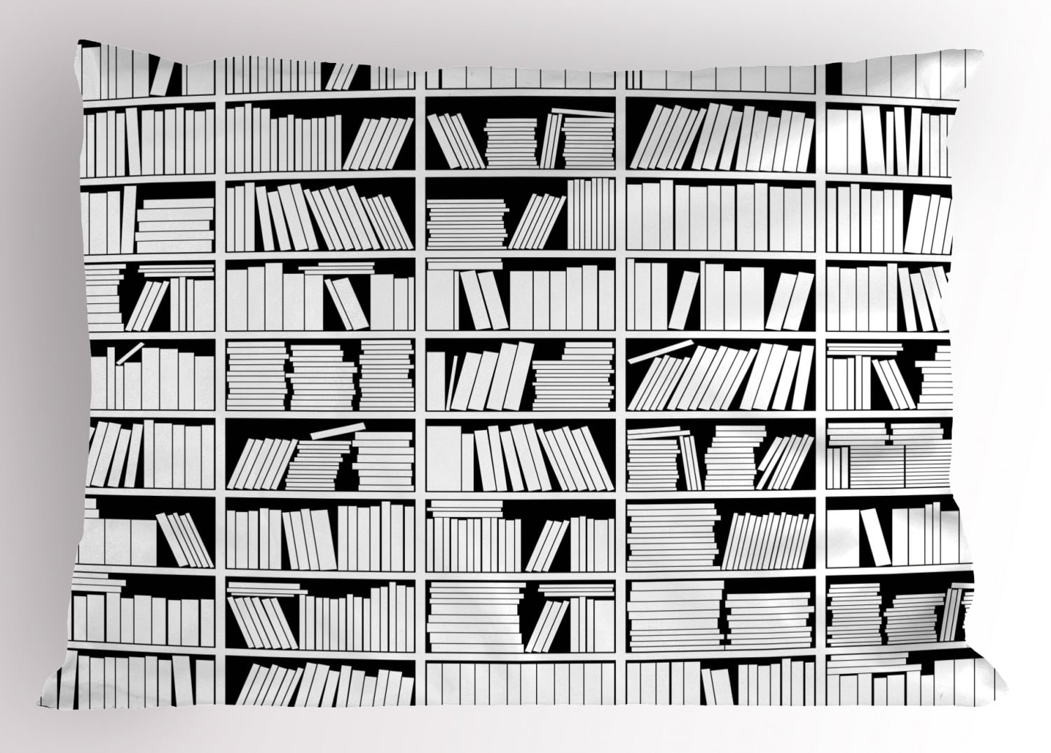 Ambesonne Library Pillow Sham, Monochromatic Bookshelves, 26" X 20 ...