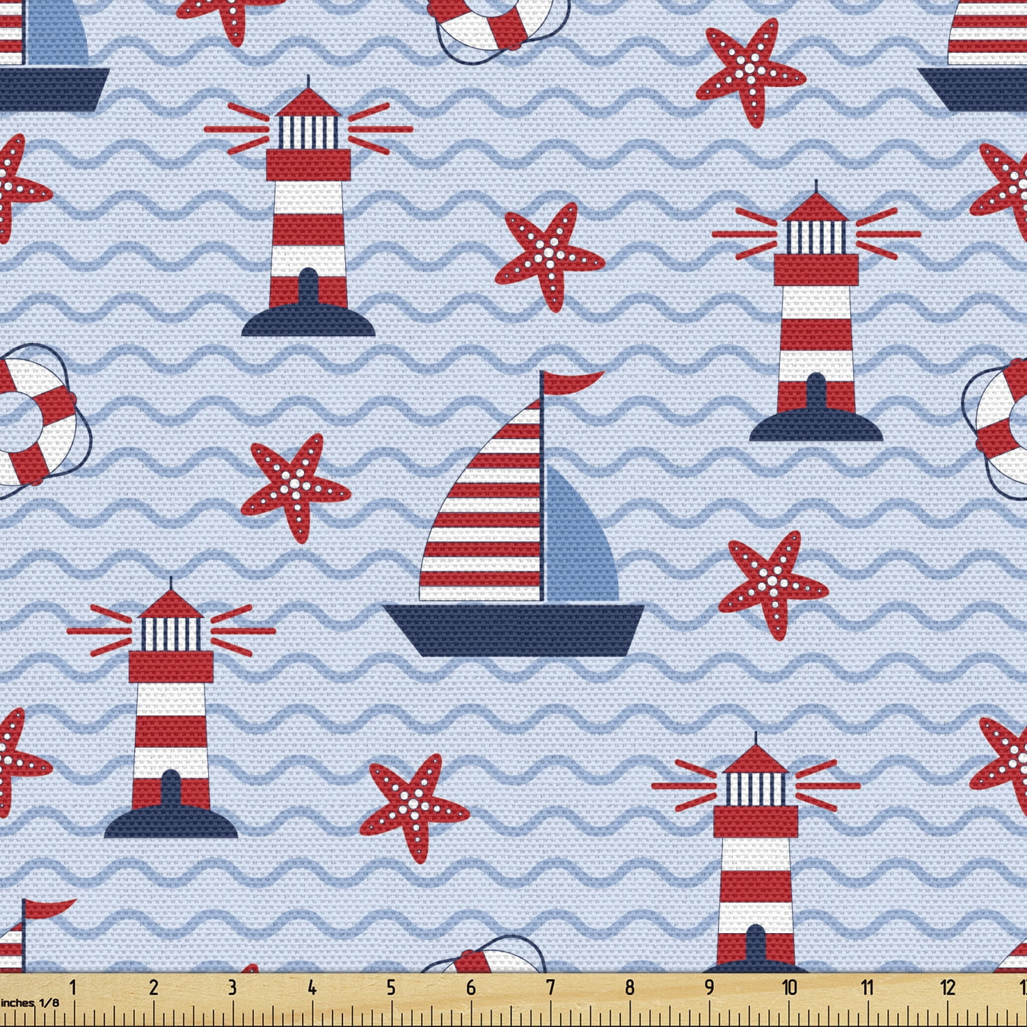 Ambesonne Lighthouse Fabric by the Yard Upholstery, Ocean and Waves, 3 ...