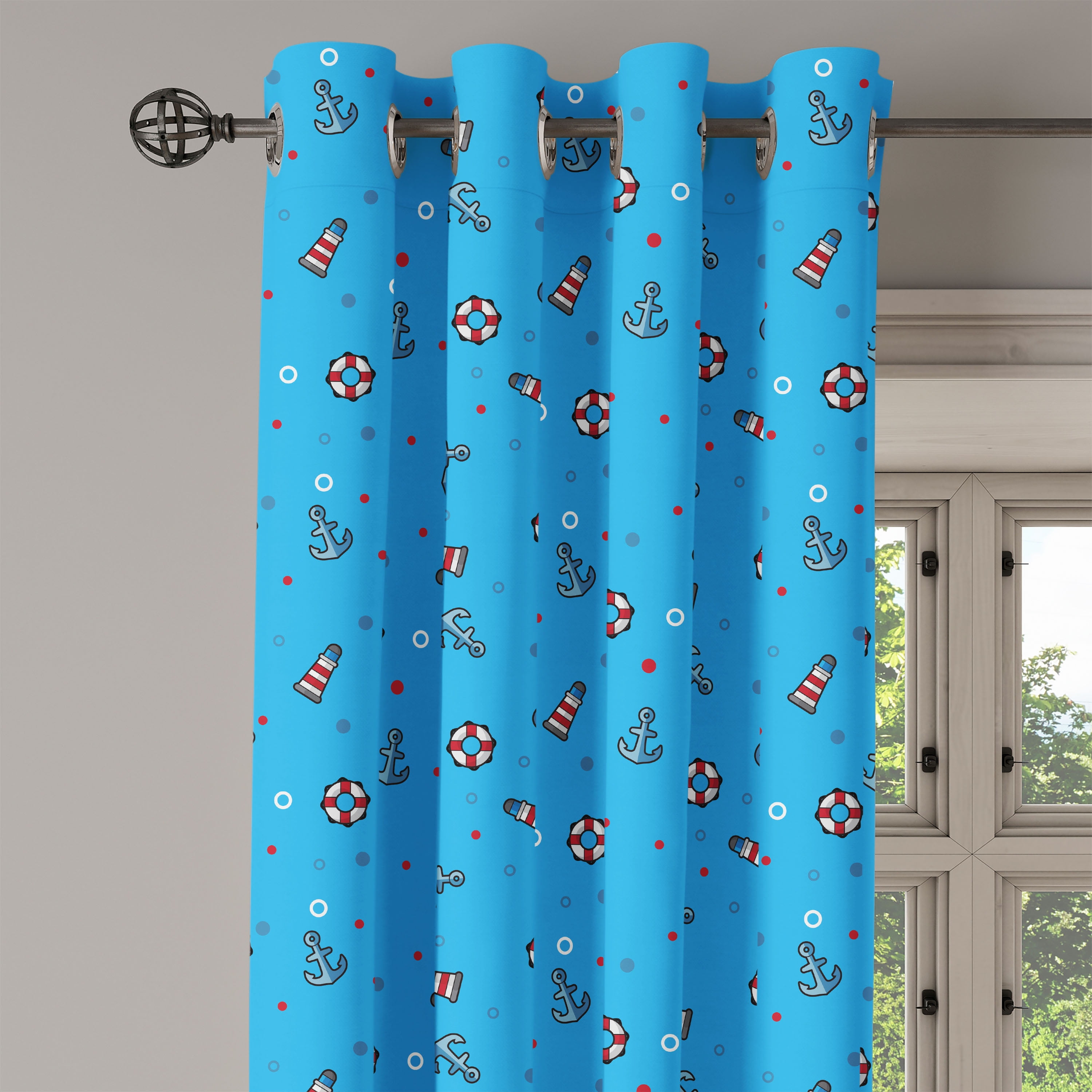 Ambesonne Lighthouse Grommet Curtain Single Panel, Polka Dots Marine ...