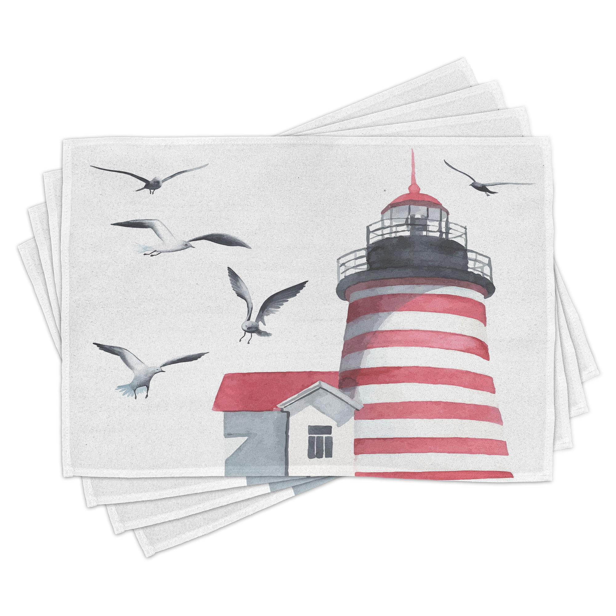 Ambesonne Lighthouse Place Mats Set of 4, Seagulls Beach Sea, Standard ...