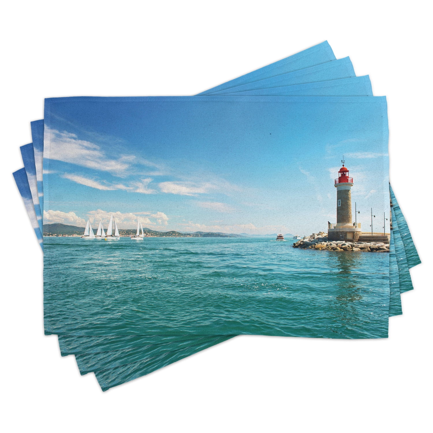 Ambesonne Lighthouse Place Mats Set of 4, Sunny Day by the Sea ...