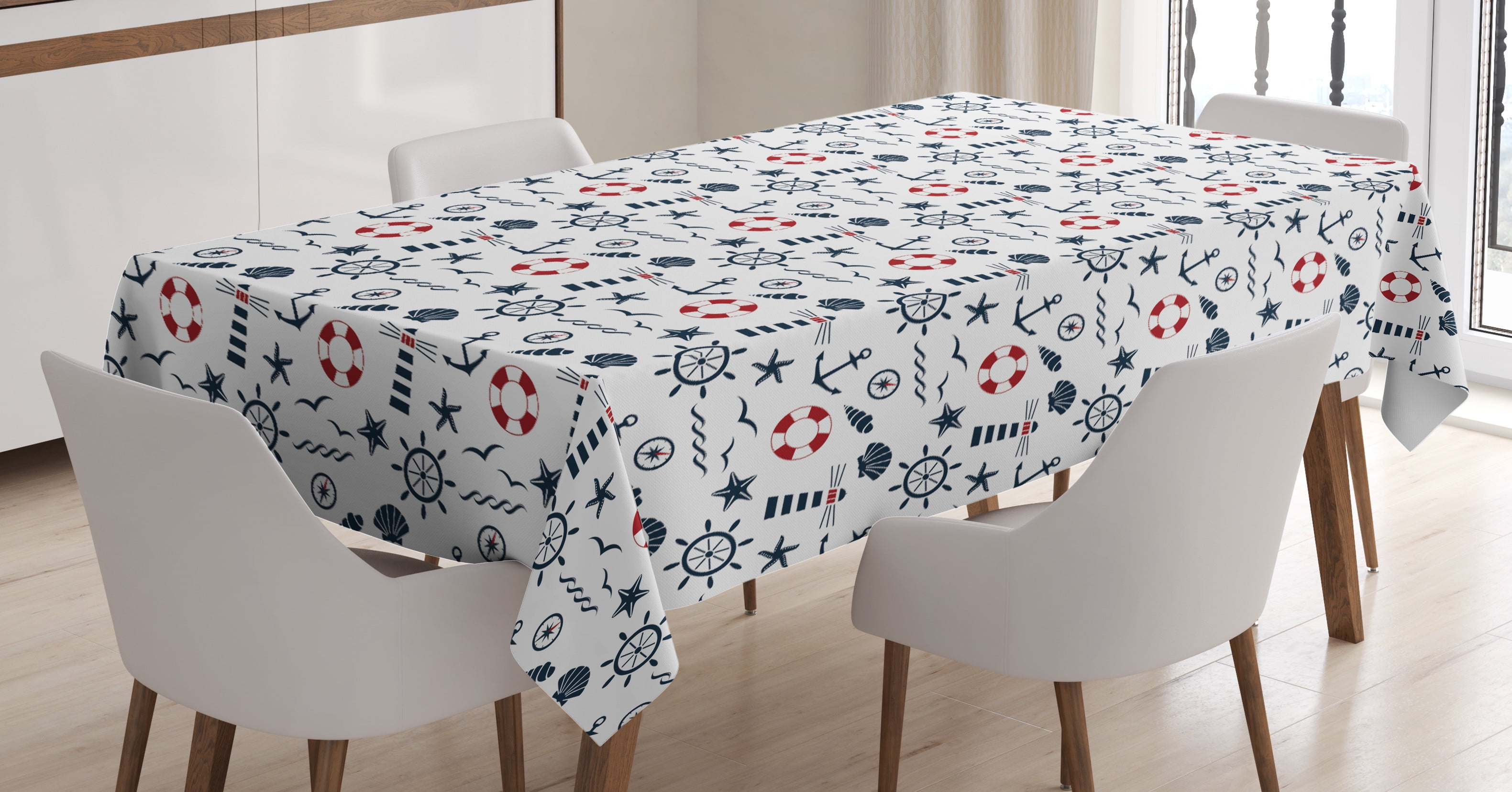 Ambesonne Lighthouse Tablecloth Rectangular Table Cover, Nautical Wave ...
