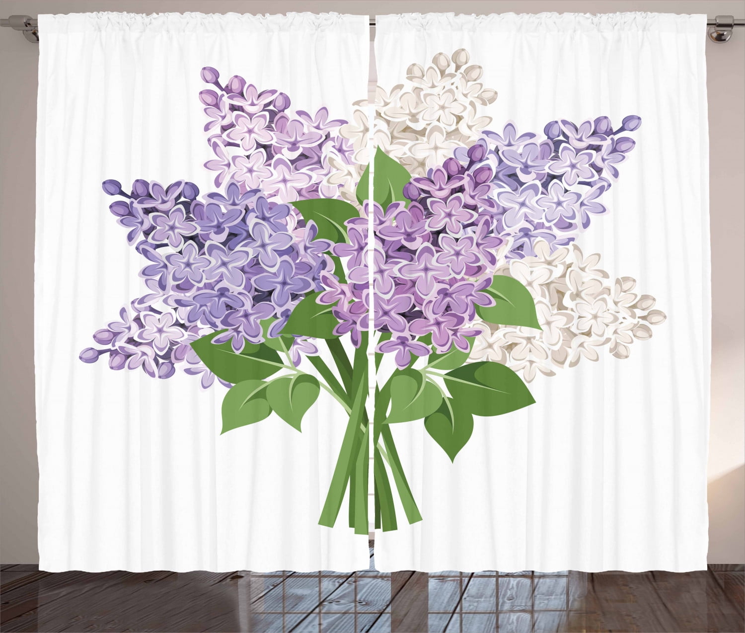 Ambesonne Lilac Curtains 2 Panel Set, Posy of Meadow Flowers, 108" x ...