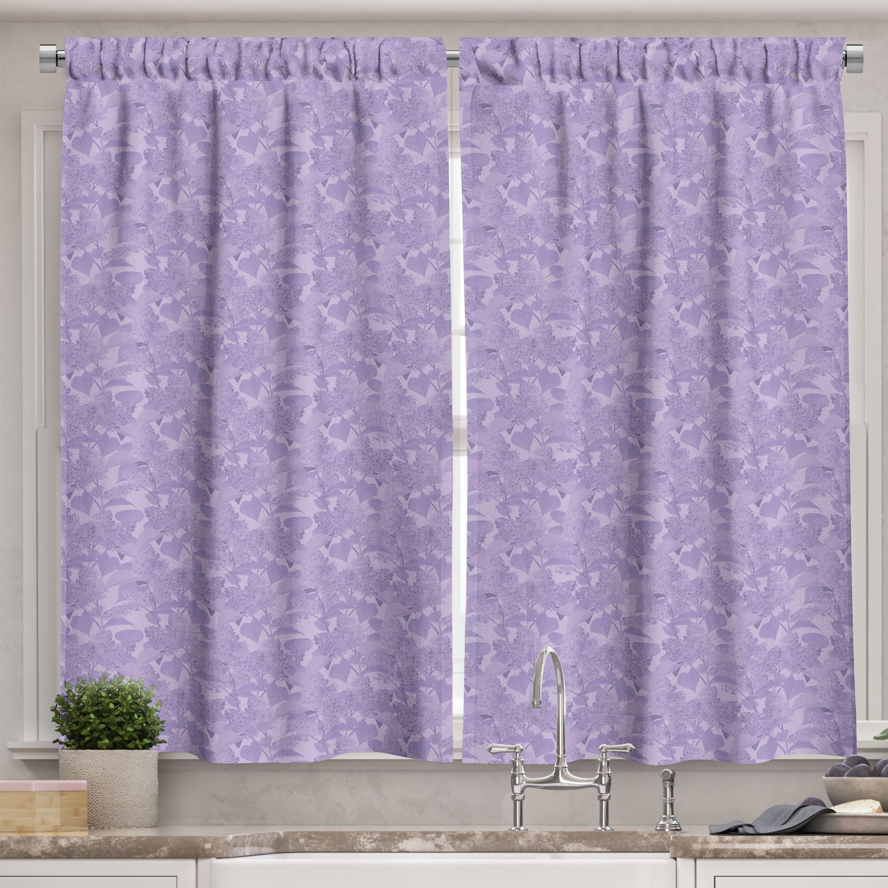 Ambesonne Lilac Kitchen Curtains, Romantic Syringa Garden, 55"x39 ...