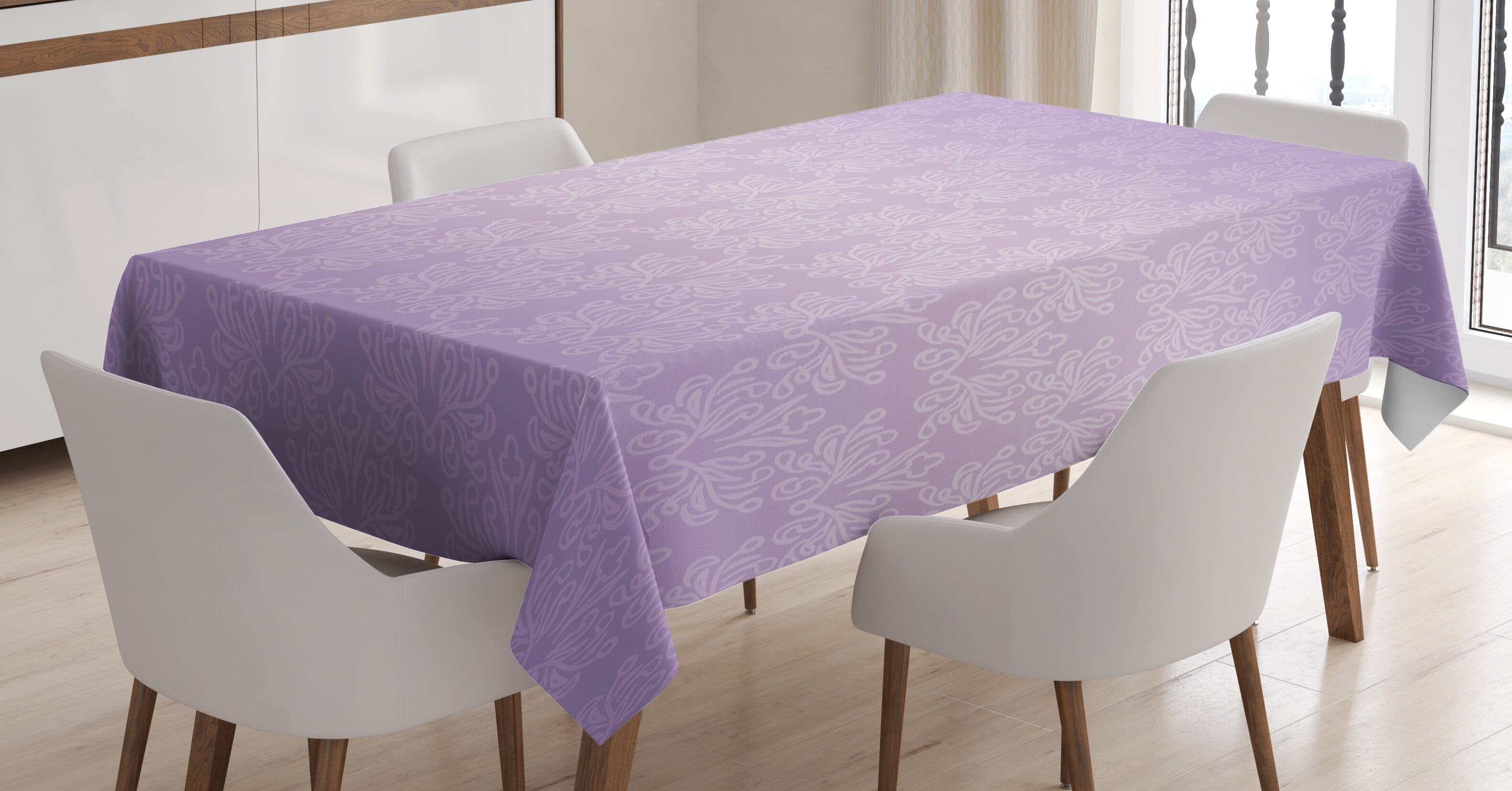 Ambesonne Lilac Tablecloth Rectangular Table Cover, Baroque Swirl ...