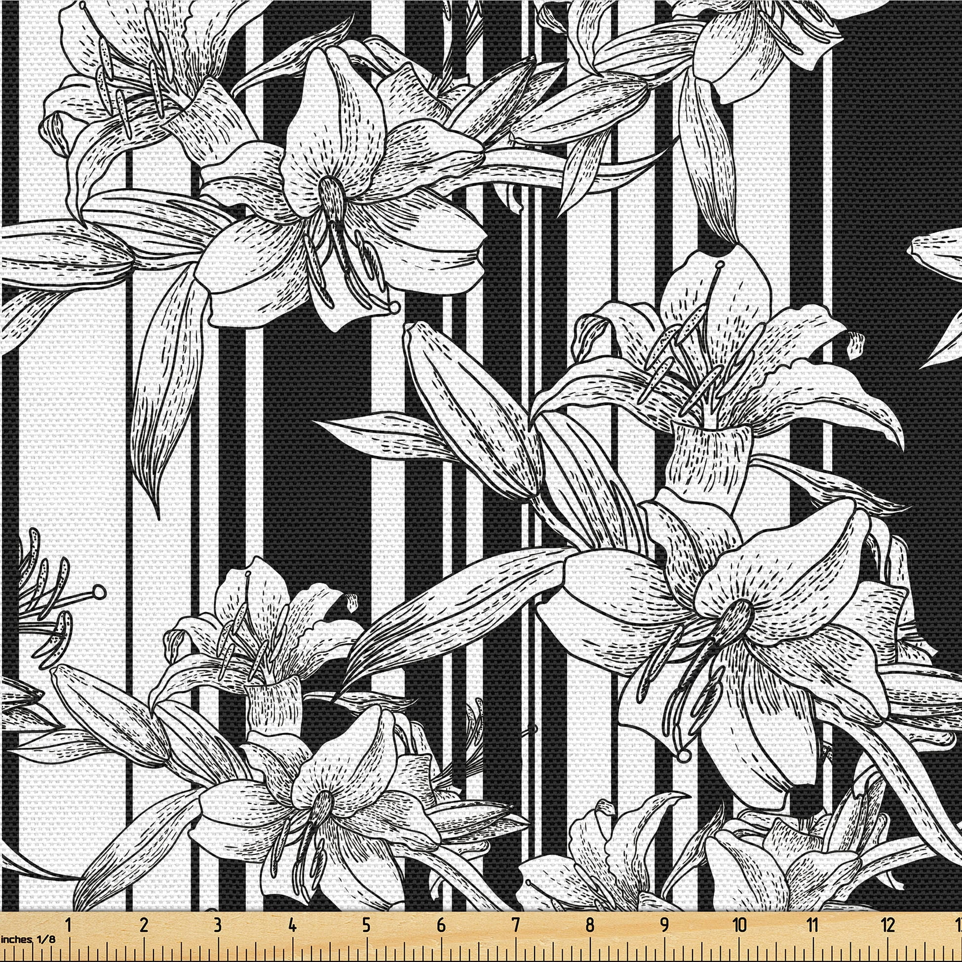 Ambesonne Lily Floral Fabric by the Yard Upholstery, Japan Flowers ...