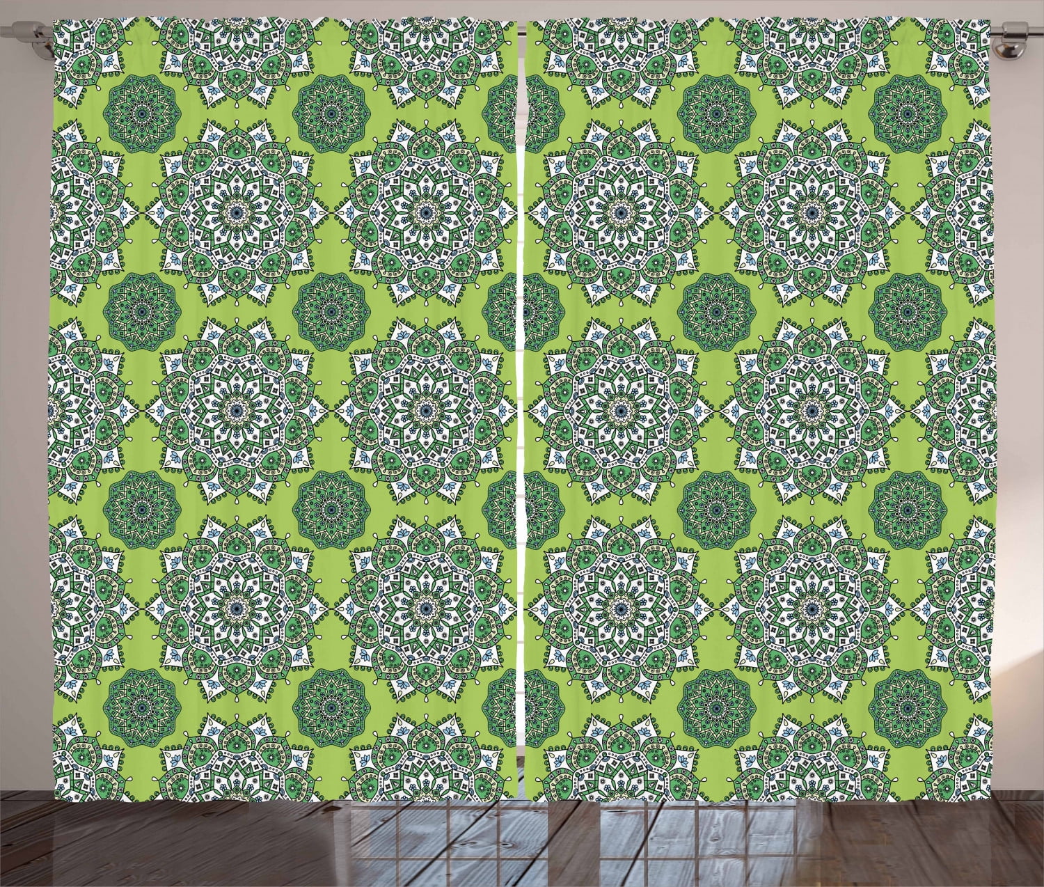 Ambesonne Lime Green Curtains 2 Panel Set, Moroccan Mandala, 108" x 84 ...